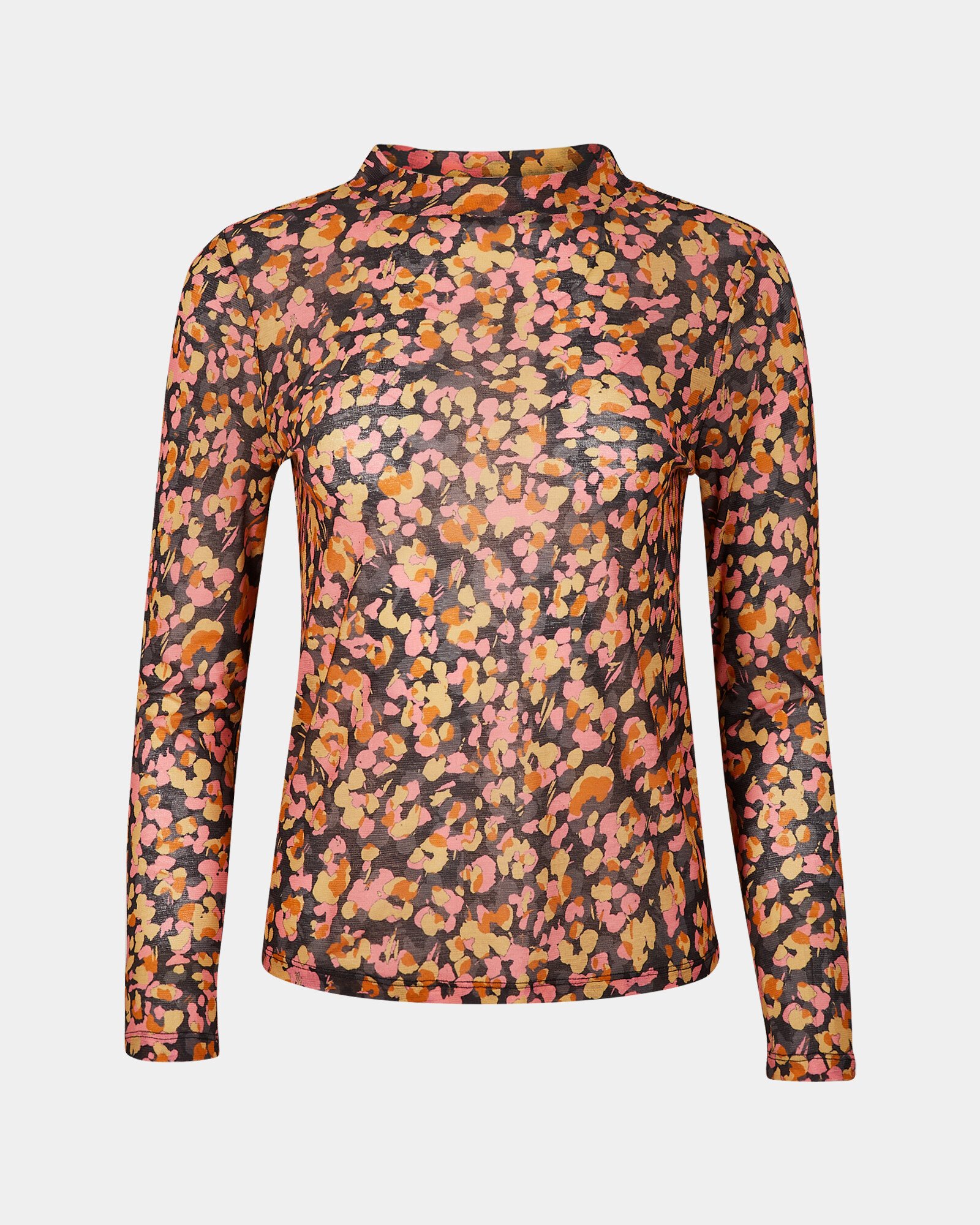 Animal Print Orange & Black High Neck Mesh Top | Oliver Bonas