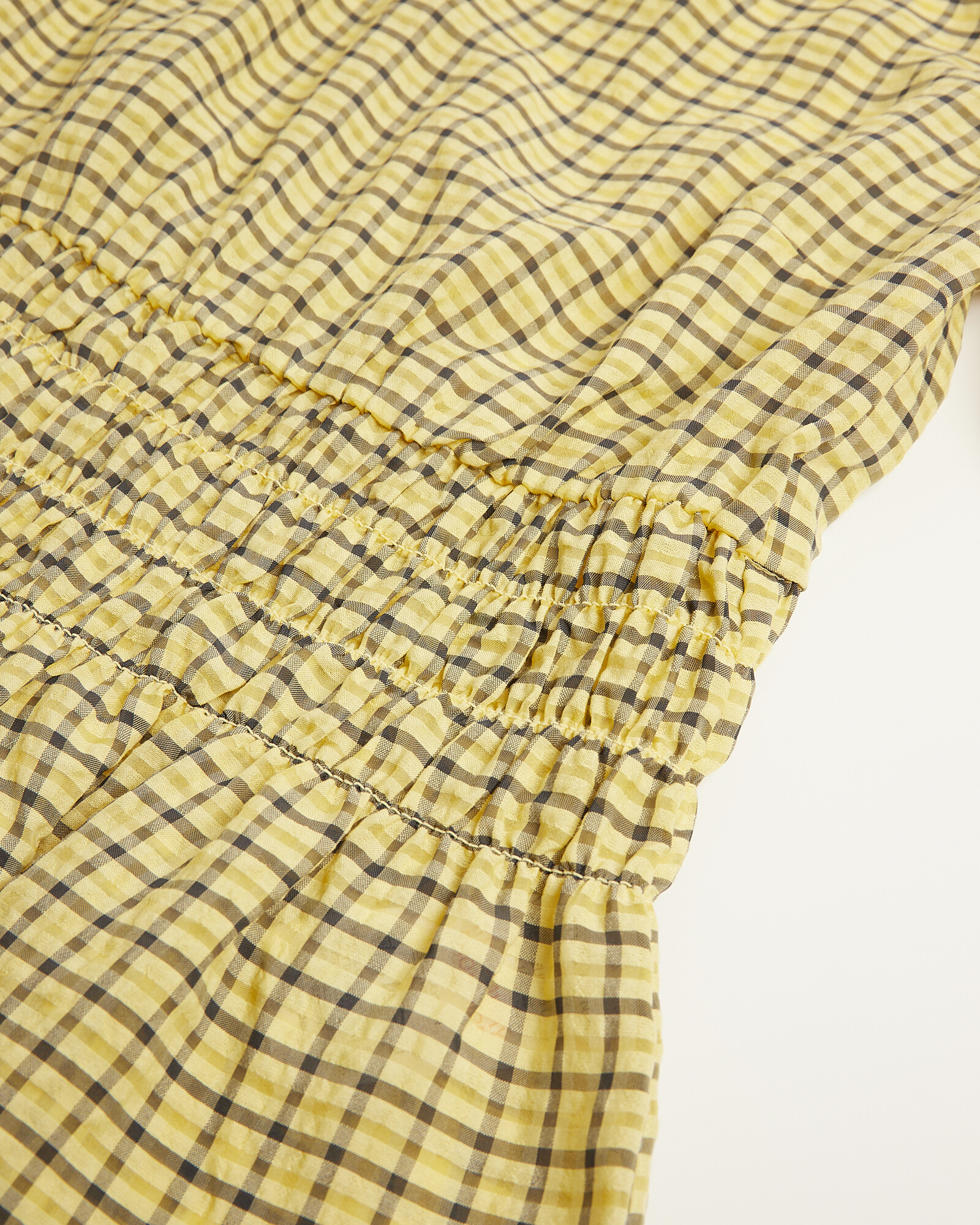 Check Print & Shirred Waist Yellow Blouse | Oliver Bonas