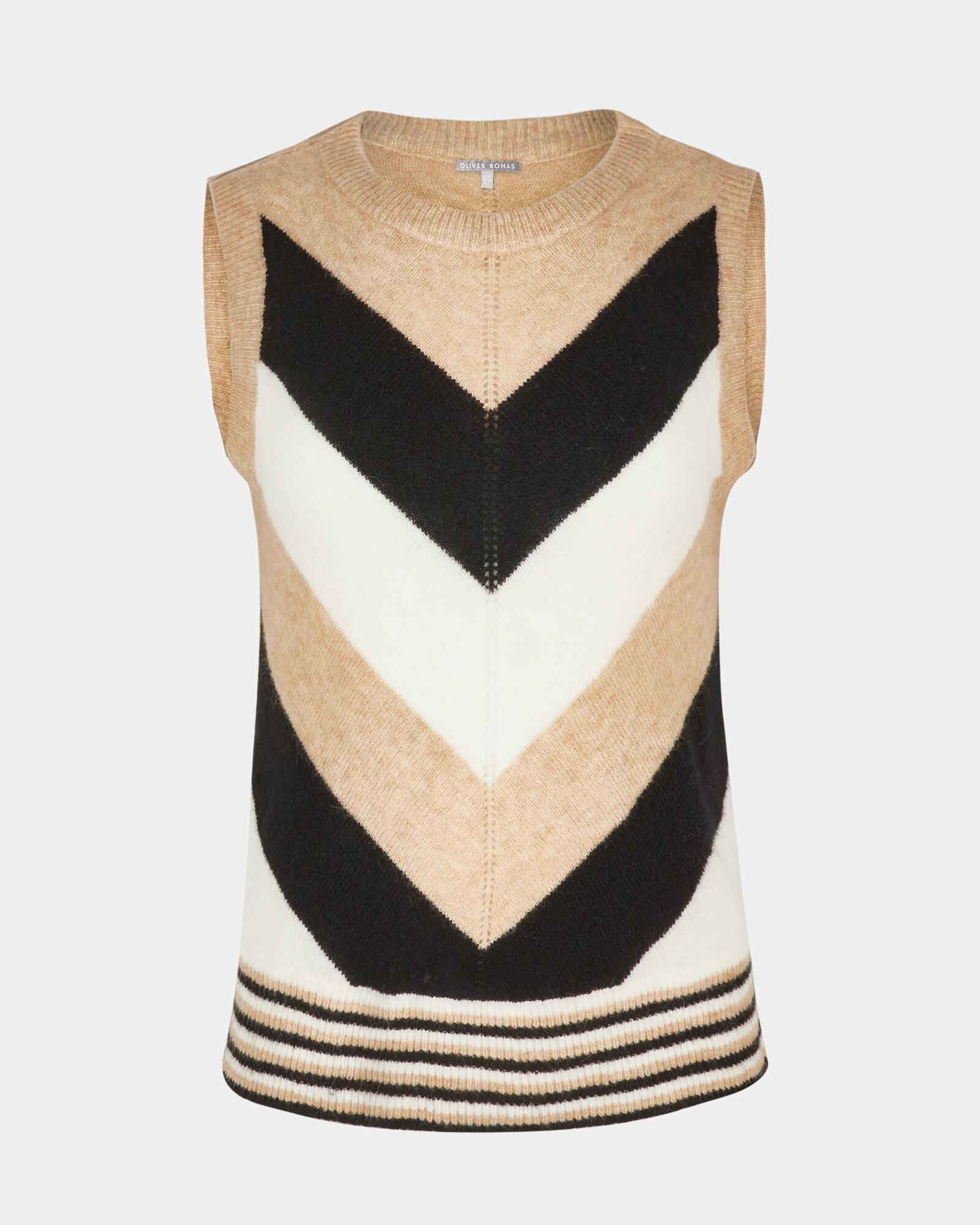 All Over Chevron Stripe Brown Knitted Vest Top | Oliver Bonas