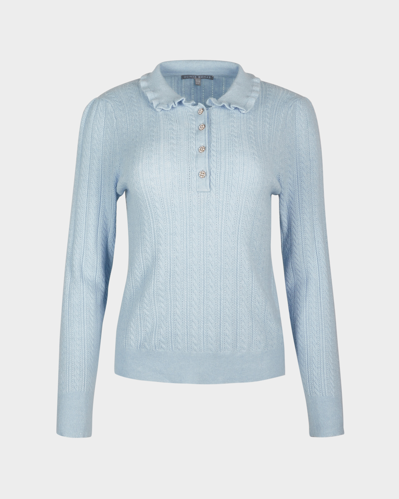 Cable Detail & Embellished Button Blue Knitted Top | Oliver Bonas