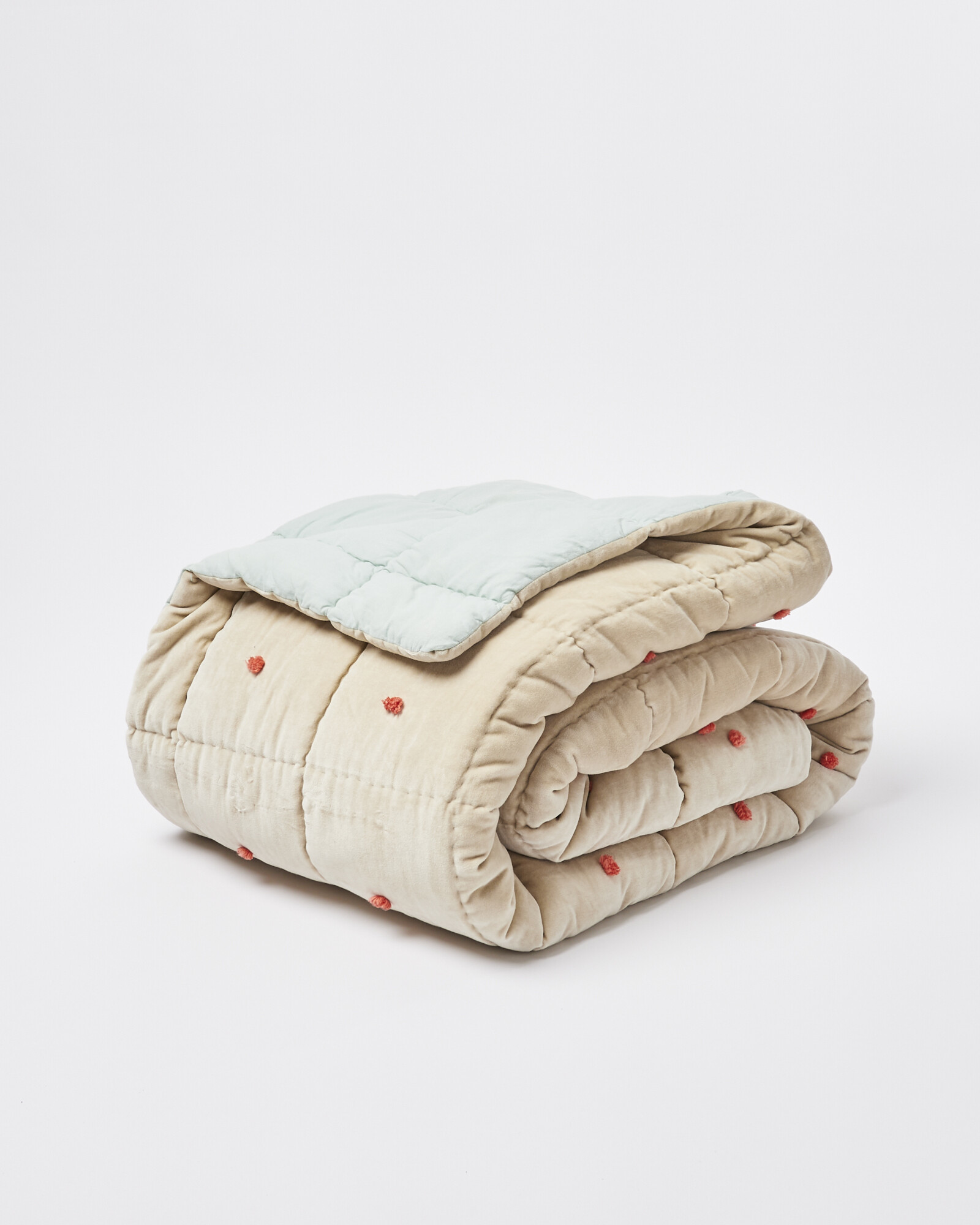 Chloe Mint & Beige Velvet Tufted Bedspread | Oliver Bonas