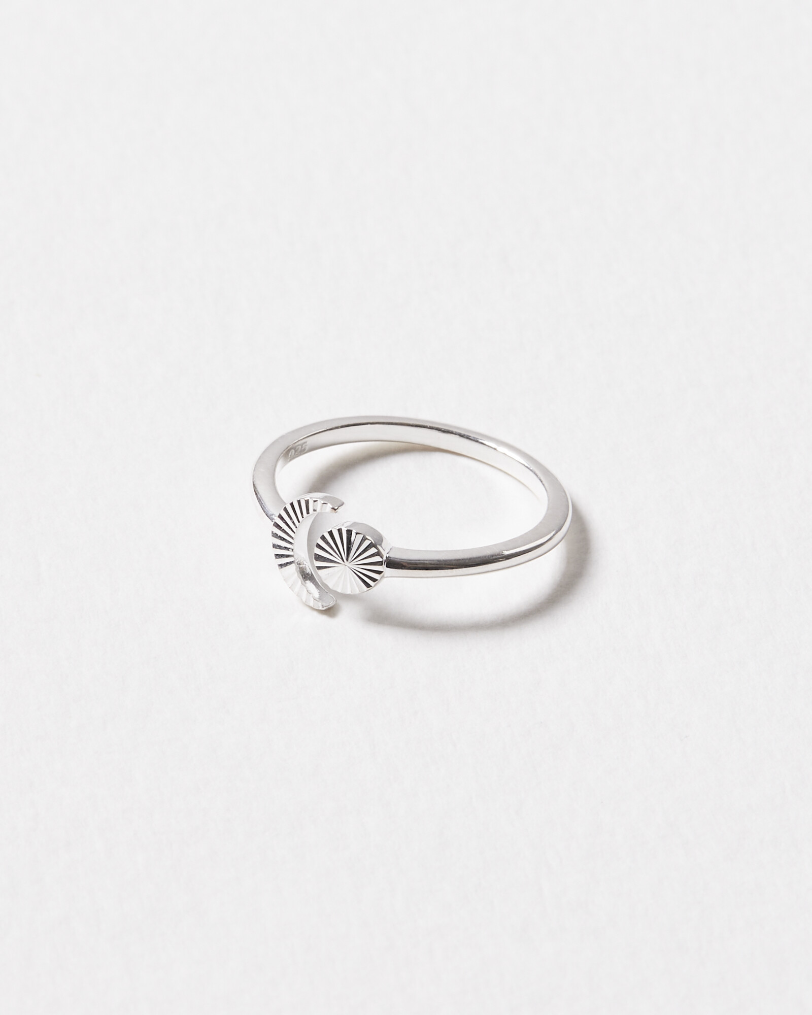 Luna Engraved Moon Silver Open Stacking Ring | Oliver Bonas