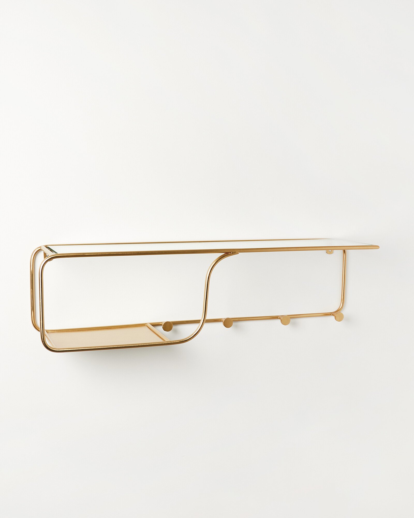 Luciana Glass & Gold Metal Double Wall Shelf with Hooks | Oliver Bonas