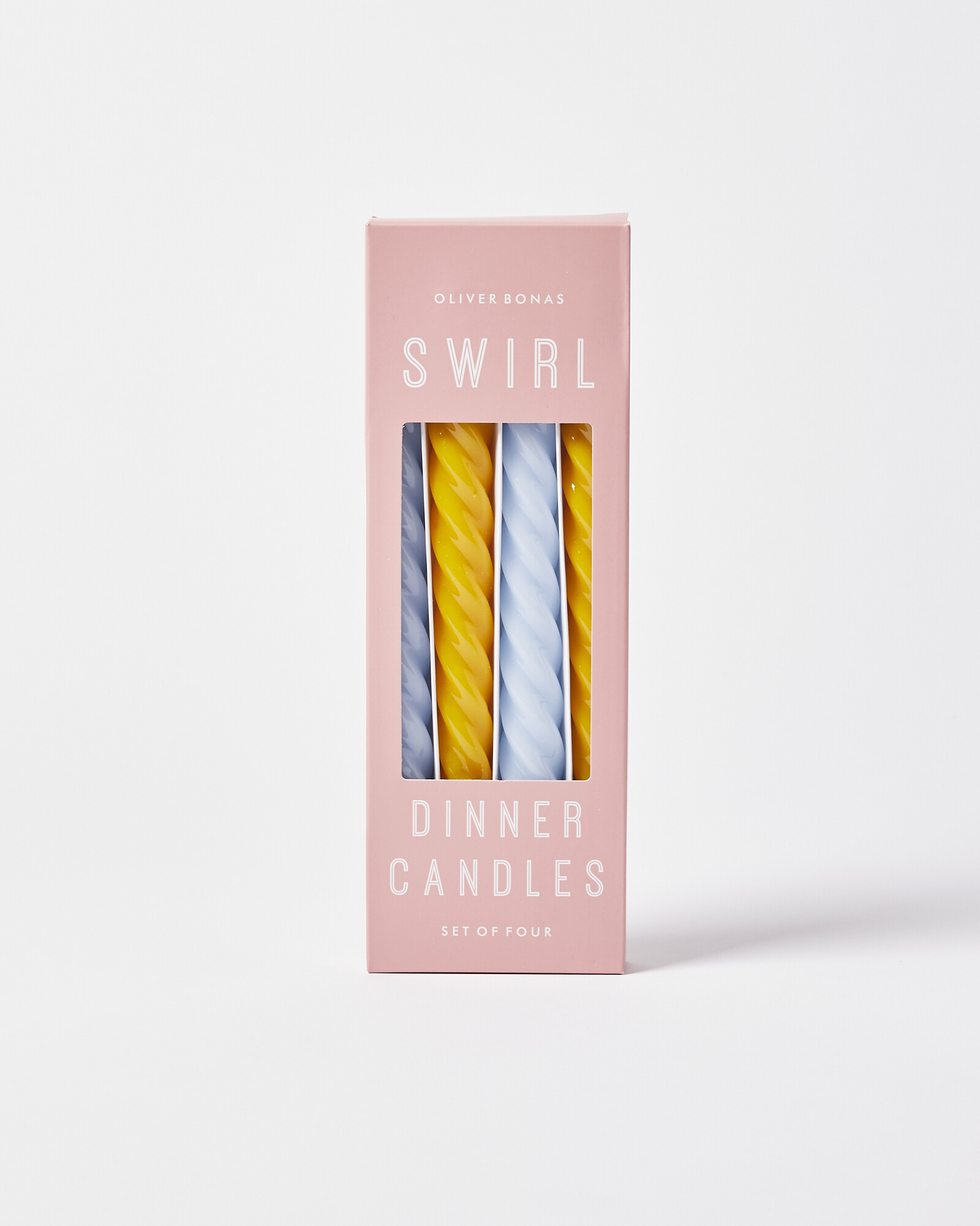 Kaye Swirl Yellow & Blue Dinner Candles Set of Four | Oliver Bonas