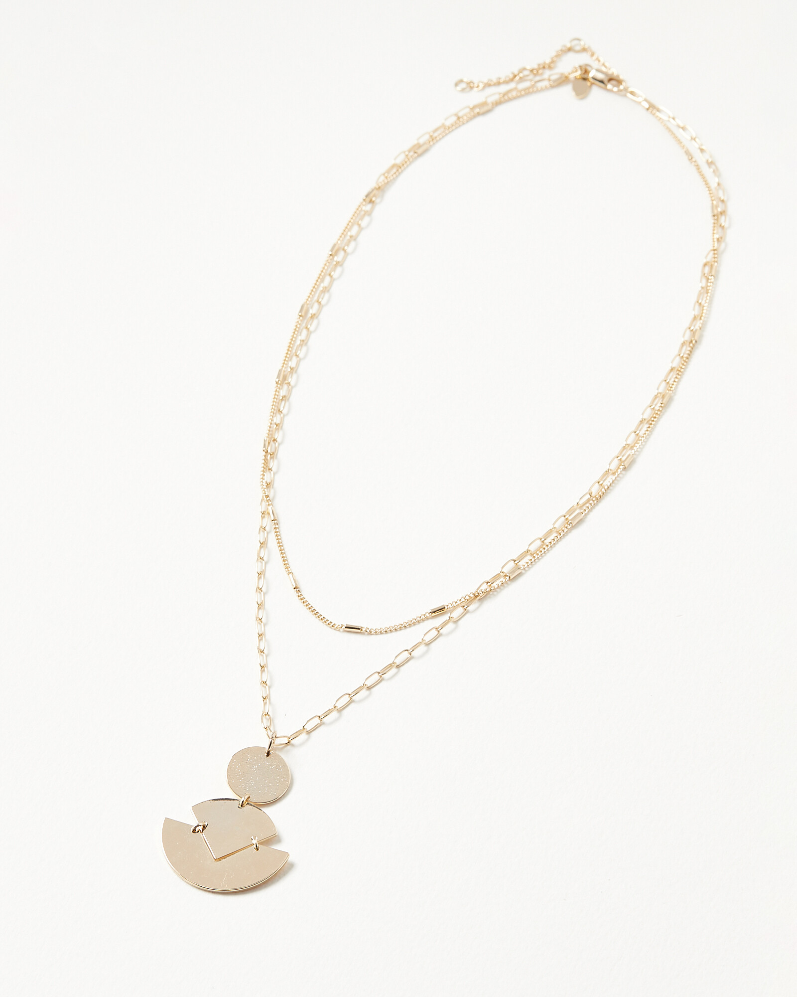 Crane Metallic Geometric Shapes Drop & Double Chain Layered Necklace ...