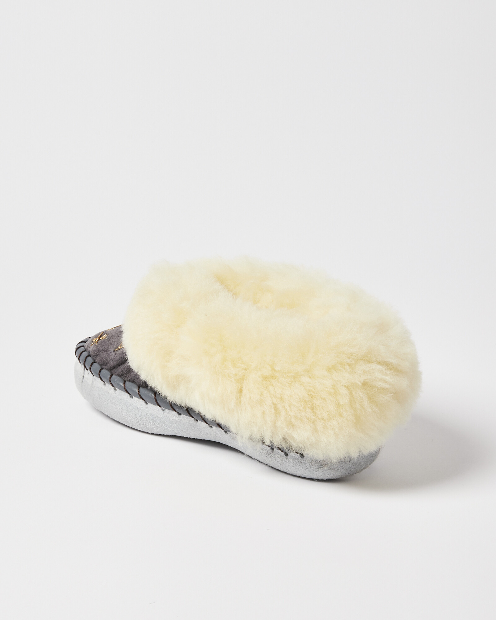 ONAIE Embroidered Star Grey Sheepskin Slippers | Oliver Bonas