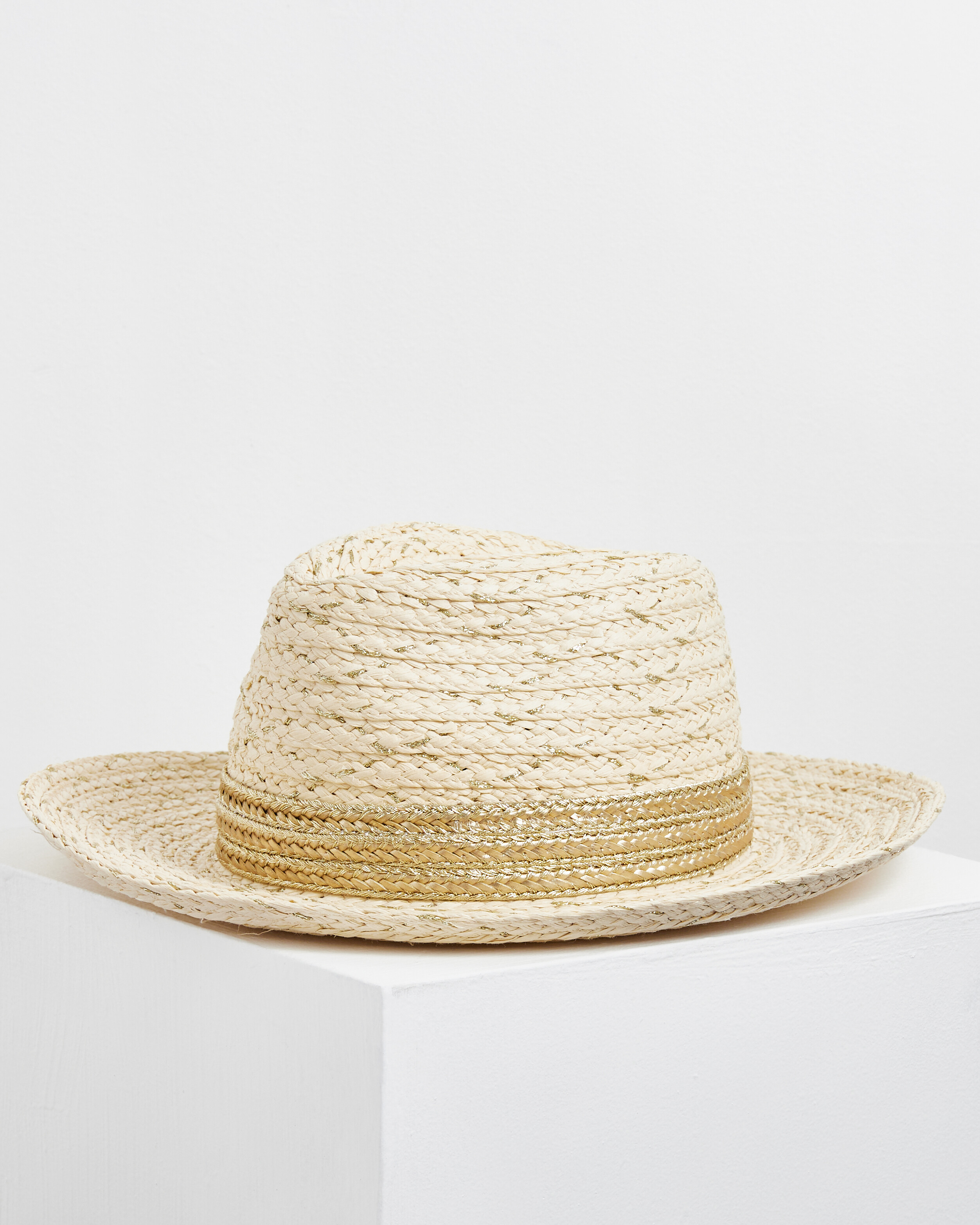 Glam Gold Trim Straw Hat | Oliver Bonas