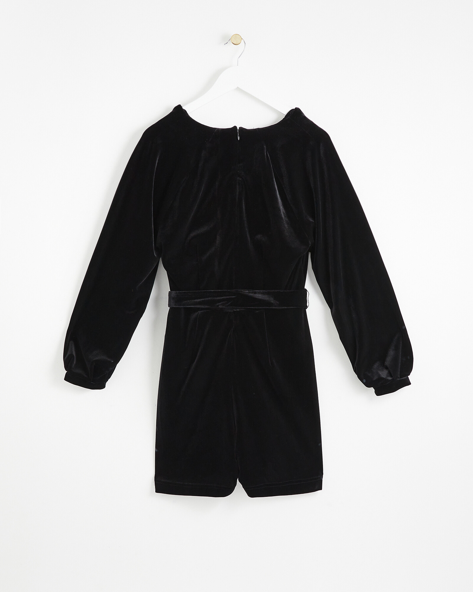 V-Neck Black Velvet Playsuit | Oliver Bonas