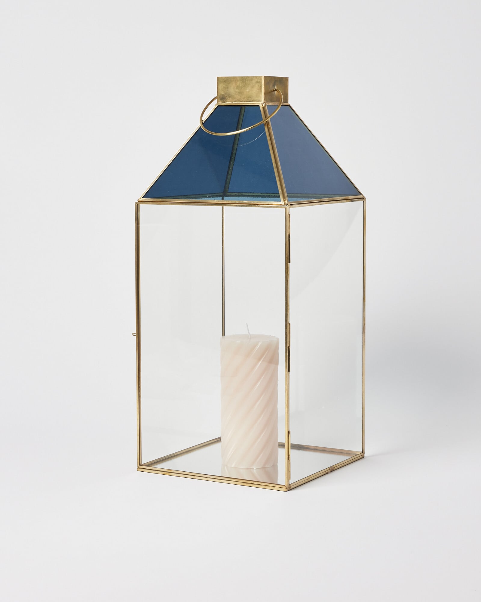 Luer Gold & Glass Blue Lantern Extra Large | Oliver Bonas