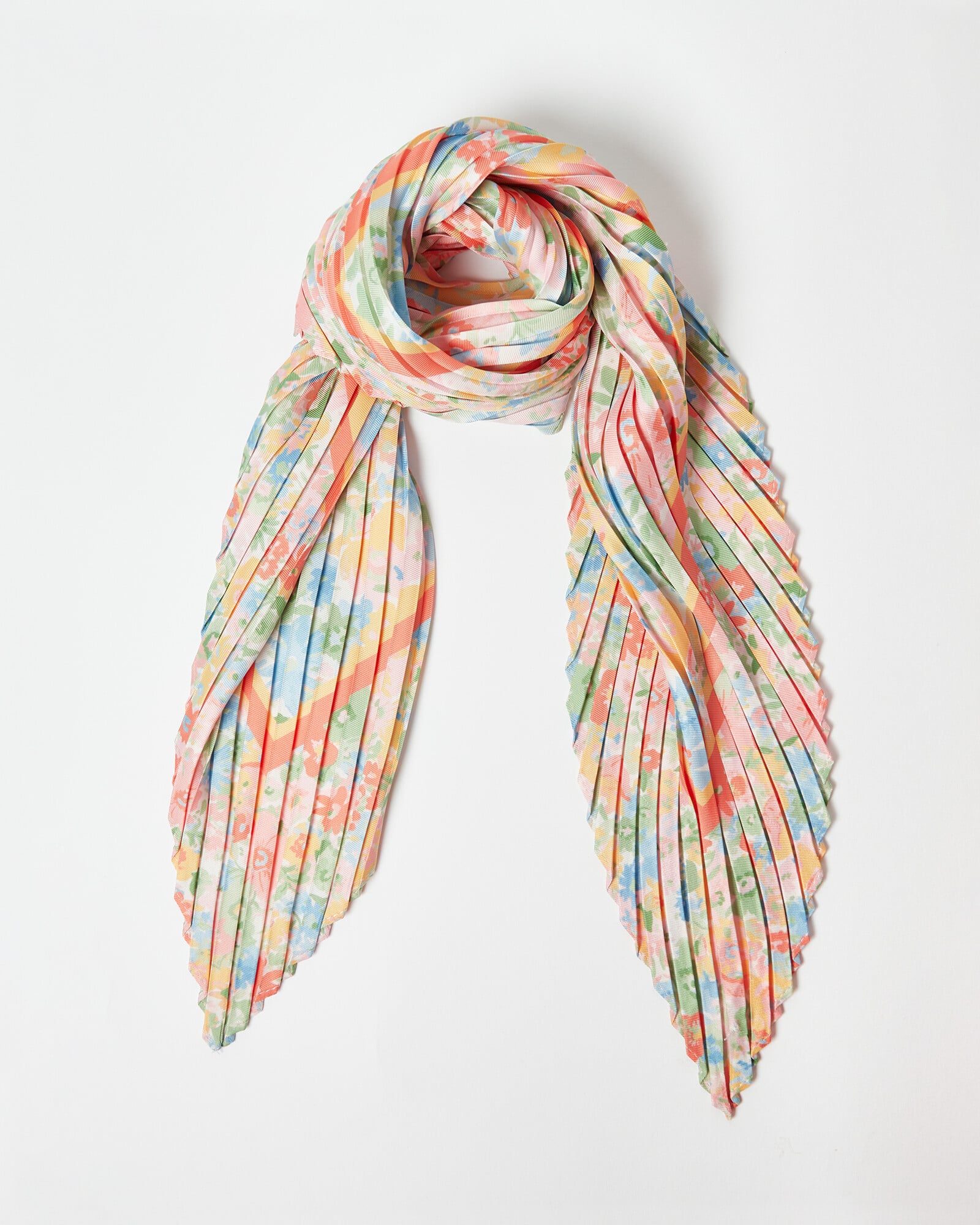 Pleated Floral Print Orange Square Scarf | Oliver Bonas