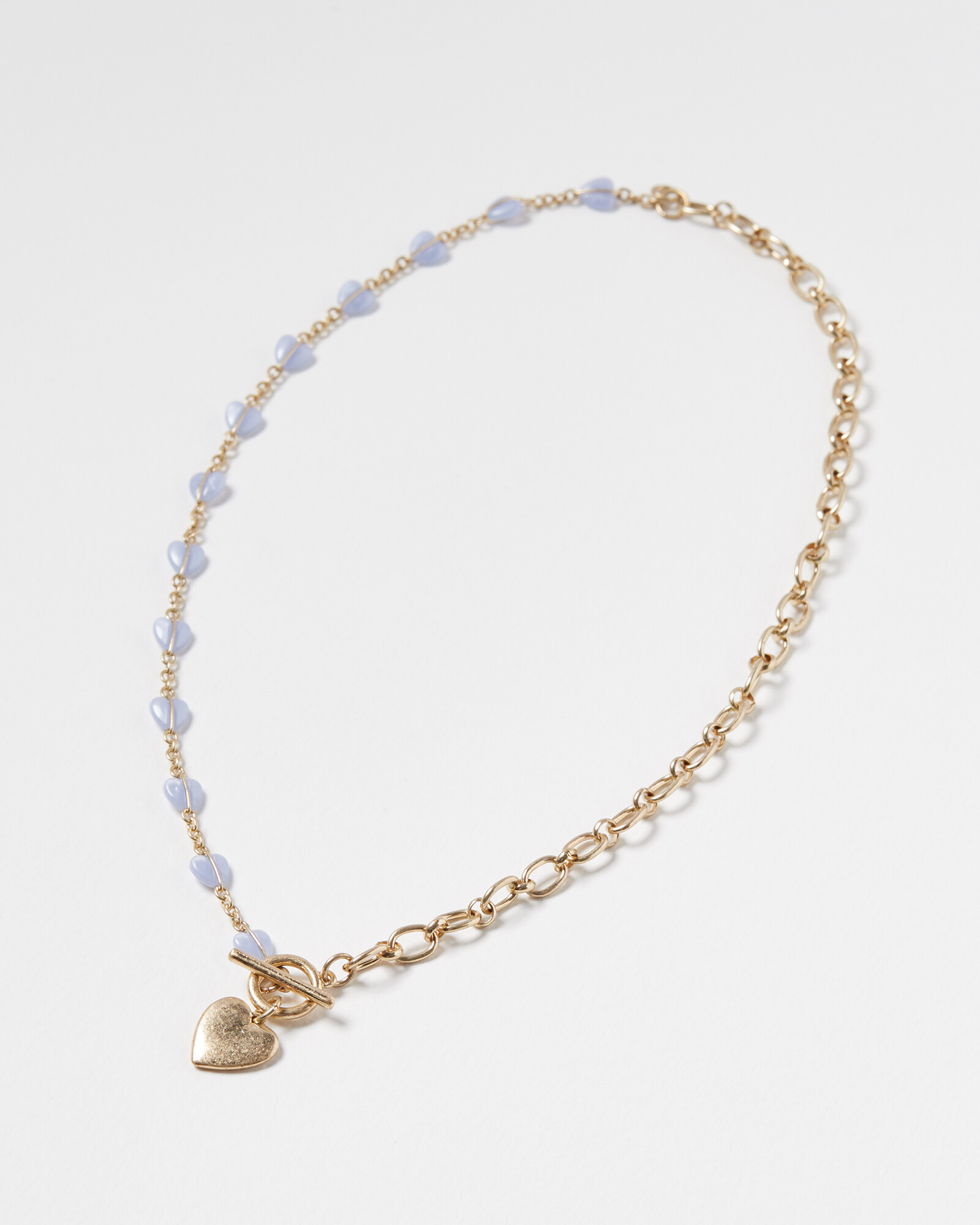 Cleo Heart Beads & Chain T-Bar Necklace | Oliver Bonas