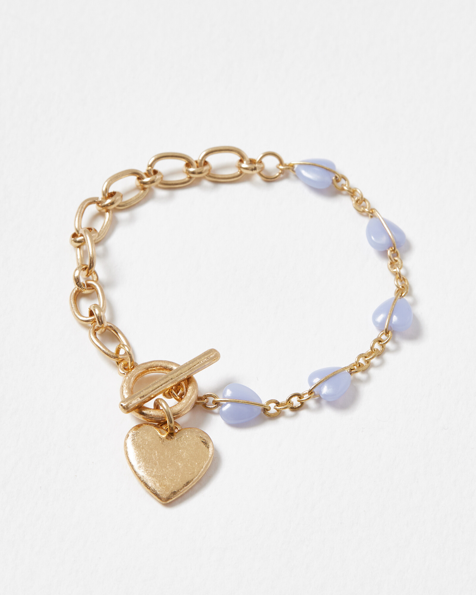Cleo Heart Beads & Chain T-Bar Bracelet | Oliver Bonas
