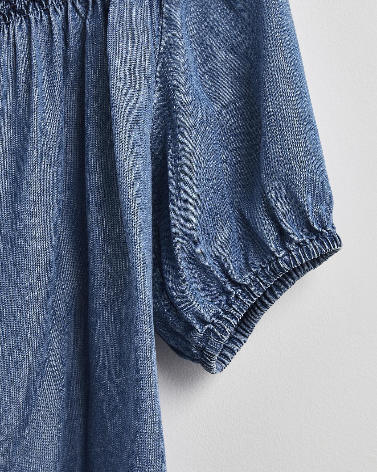 Chambray Shirred Blue Shirt | Oliver Bonas