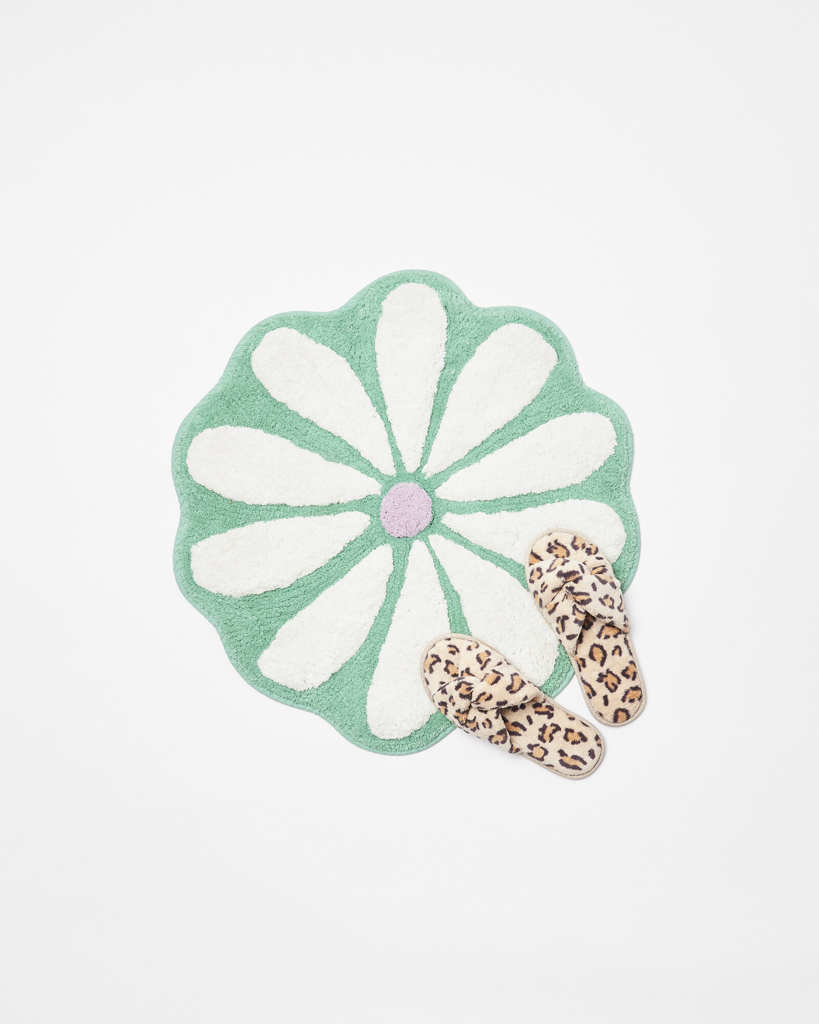 Floral Green Cotton Round Bath Mat Small | Oliver Bonas