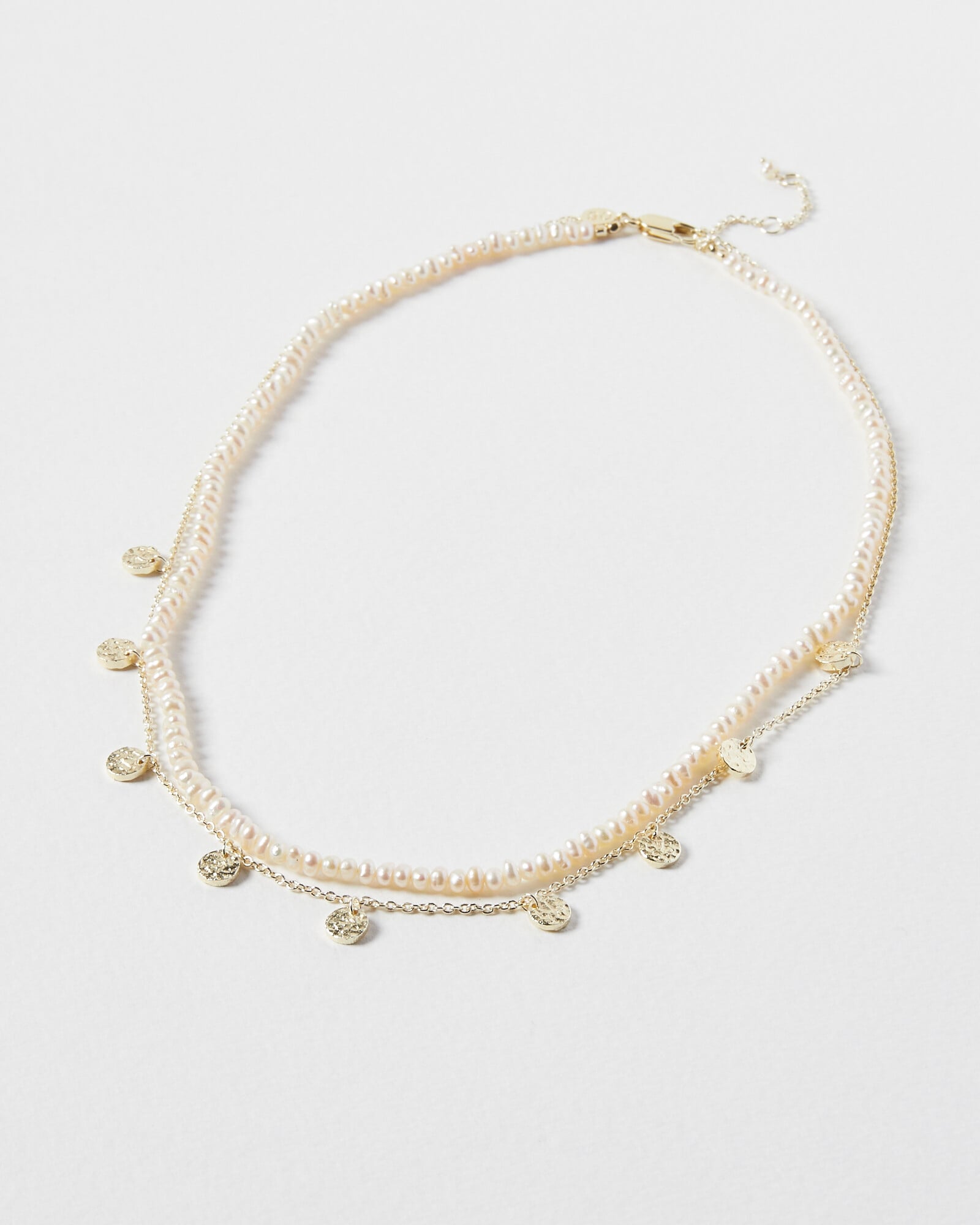 Kiki Pearl & Disc Gold Plated Layered Necklace | Oliver Bonas