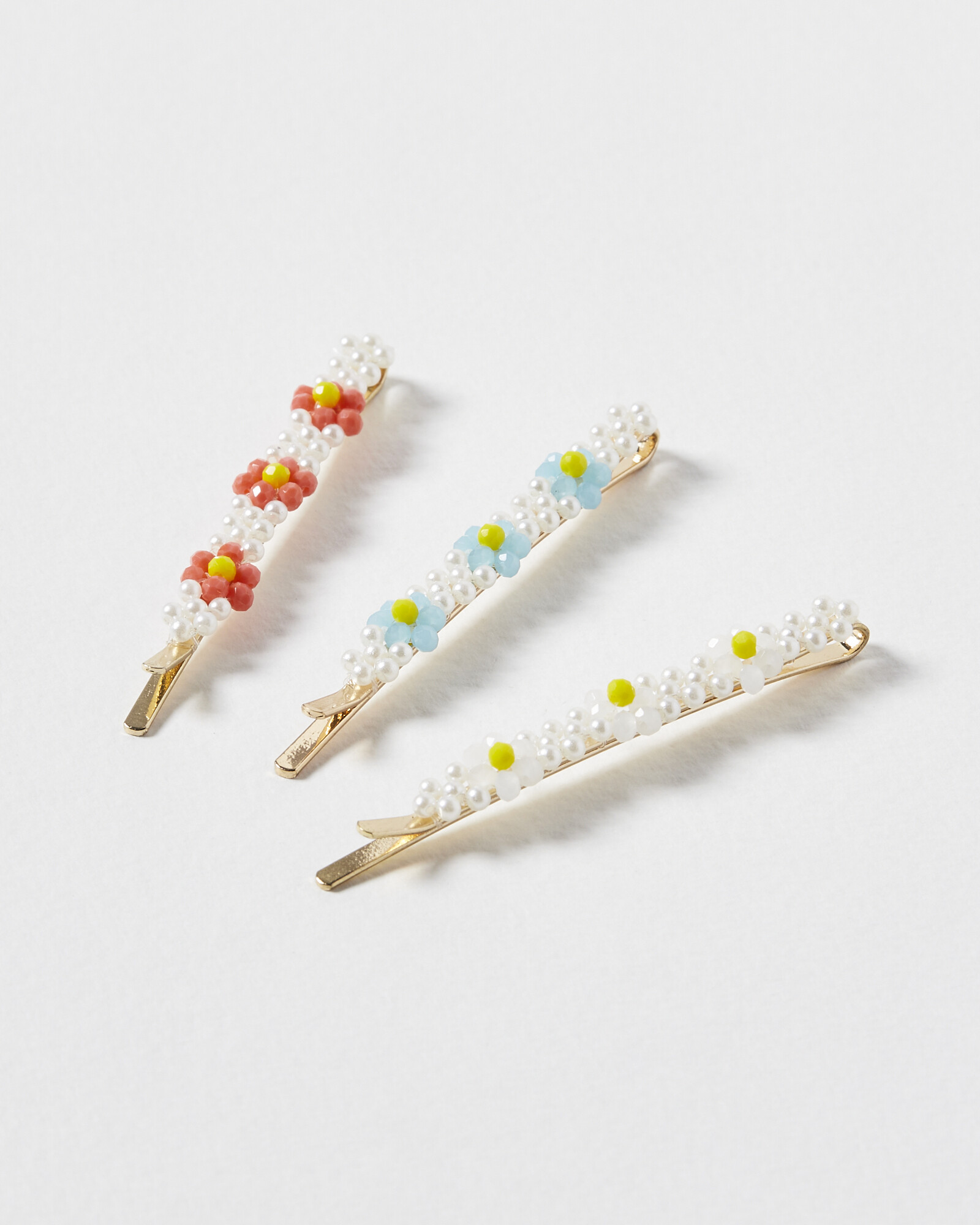 Nyx Beaded Flower & Faux Pearl White Hair Slides Pack of Three | Oliver ...