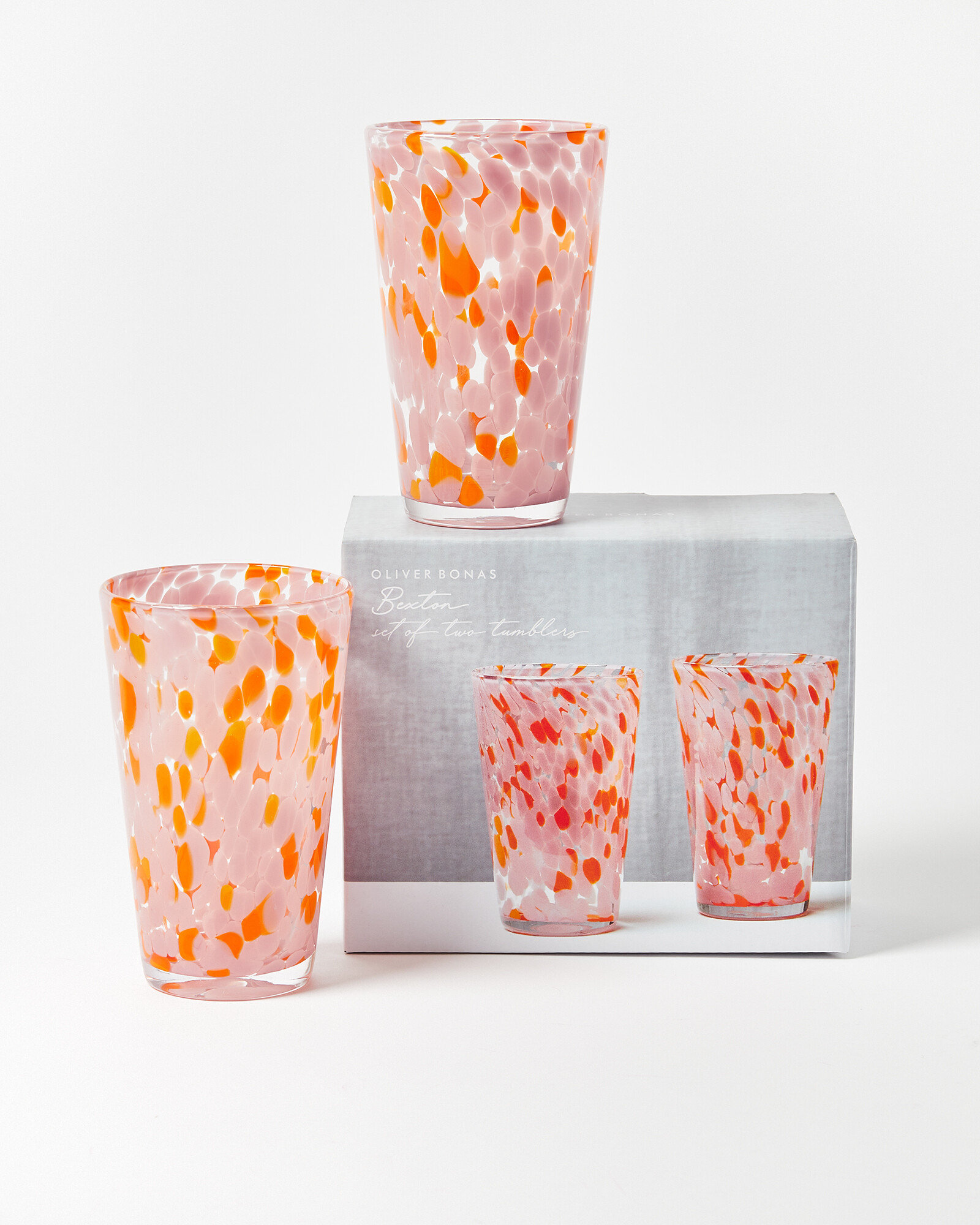 Bexton Orange Spot Highball Glass Tumblers | Oliver Bonas