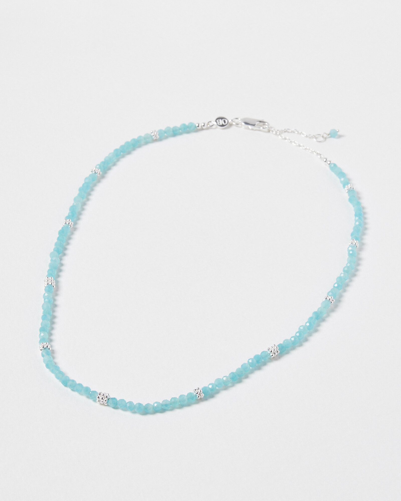 Jovie Beaded Blue Amazonite Stone Silver Necklace | Oliver Bonas