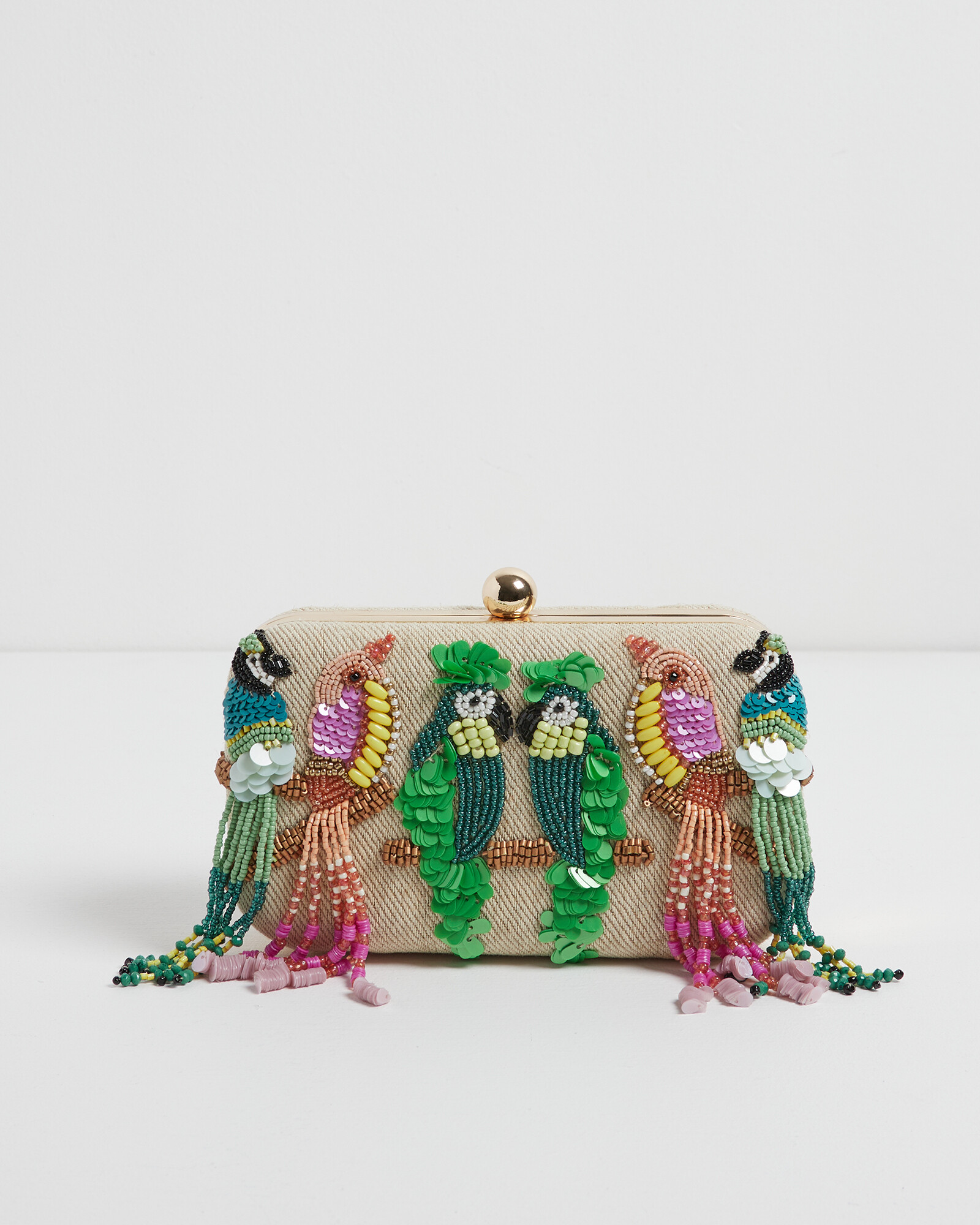Penny Parrot Beaded Pink Clutch Bag | Oliver Bonas
