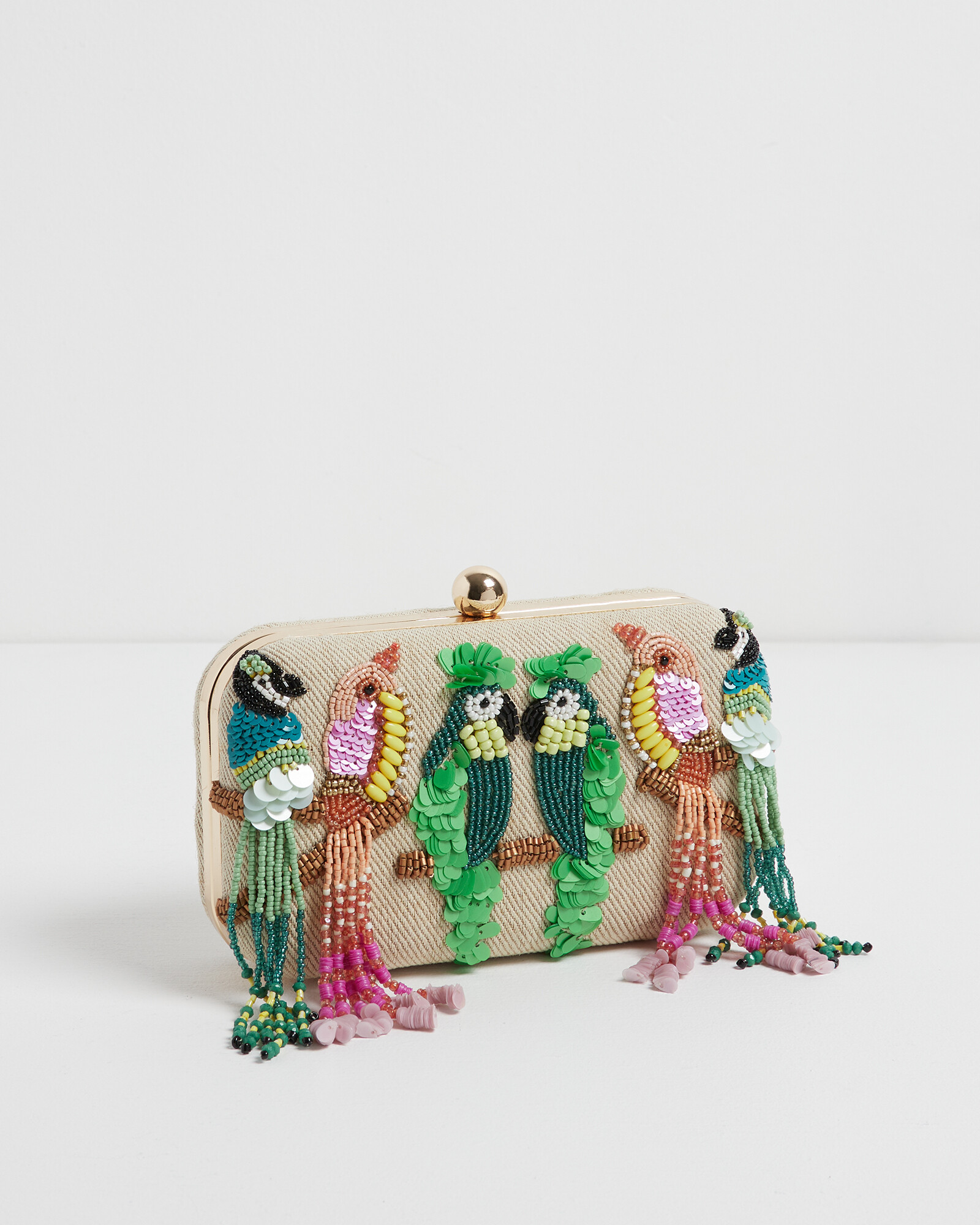 Penny Parrot Beaded Pink Clutch Bag | Oliver Bonas