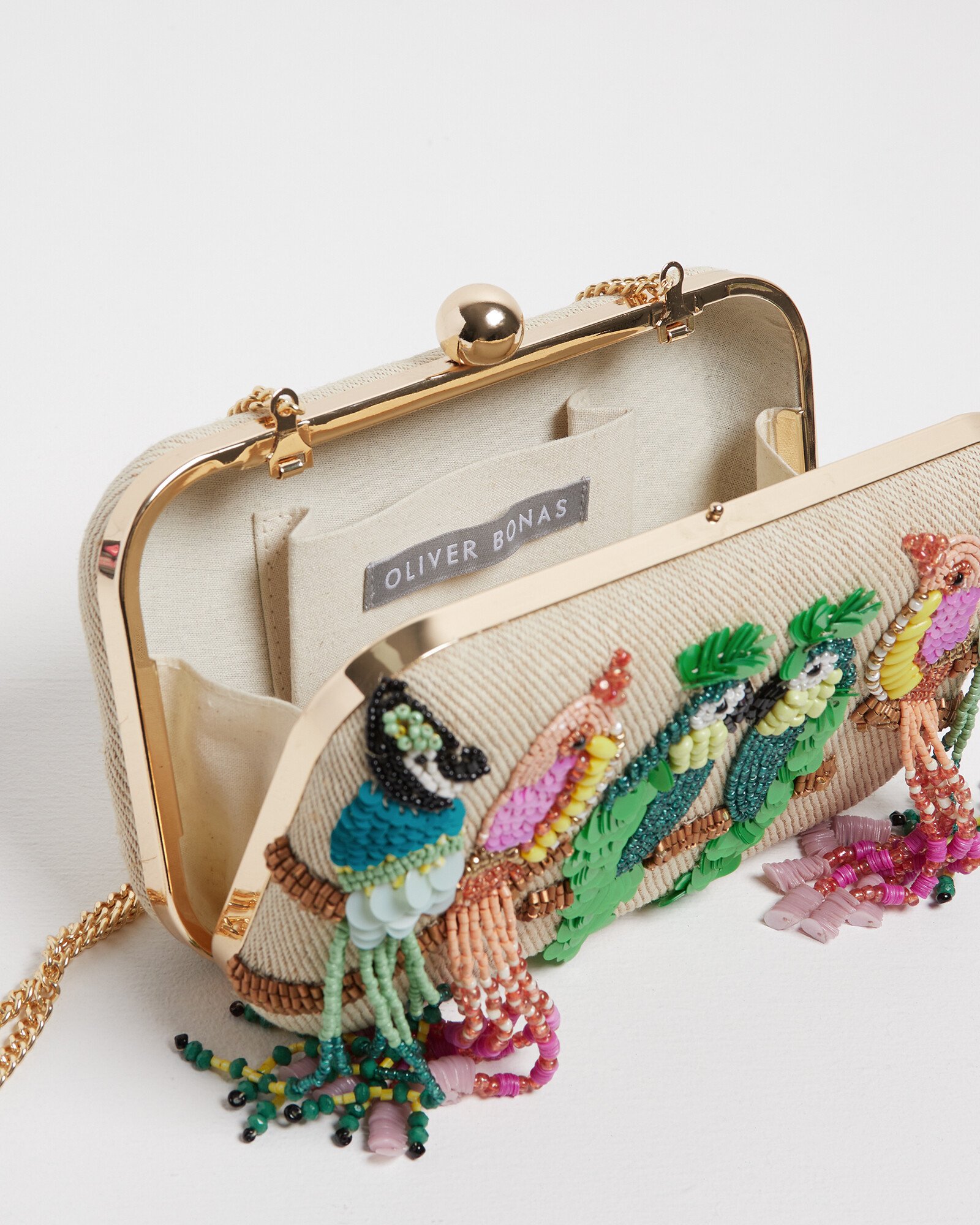 Penny Parrot Beaded Pink Clutch Bag | Oliver Bonas