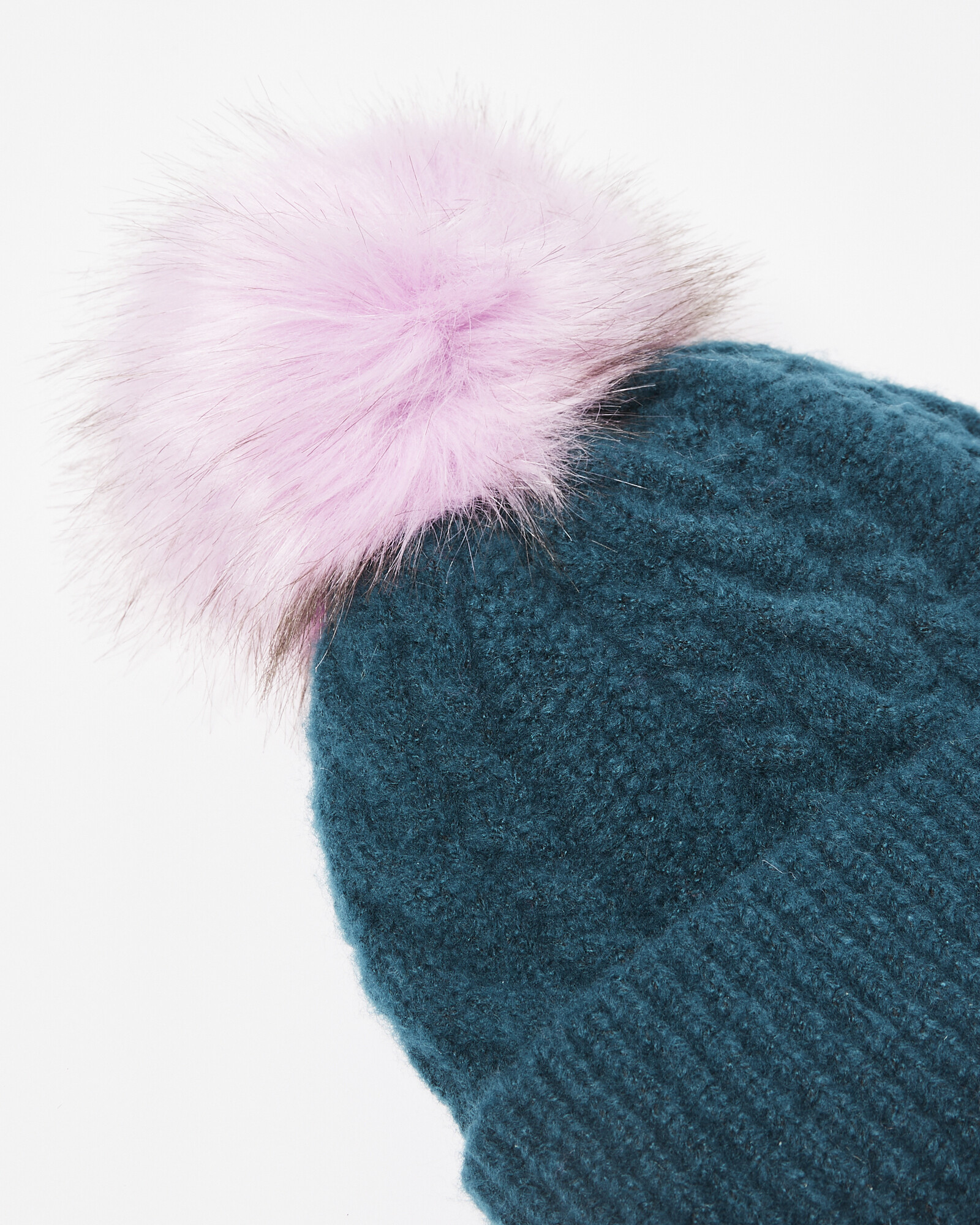 Cable Teal Green & Lilac Pom Beanie Hat | Oliver Bonas