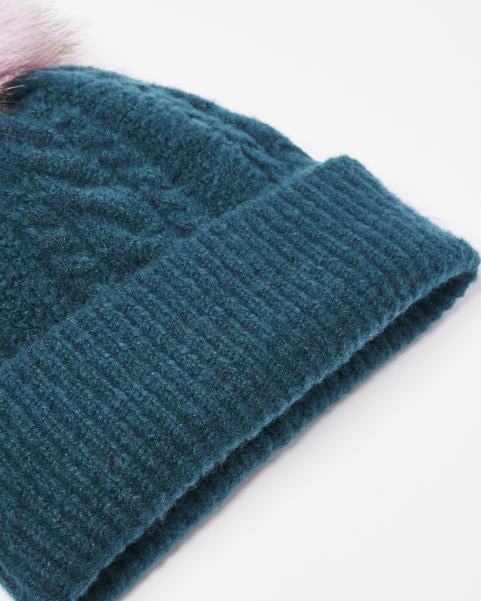 Cable Teal Green & Lilac Pom Beanie Hat | Oliver Bonas