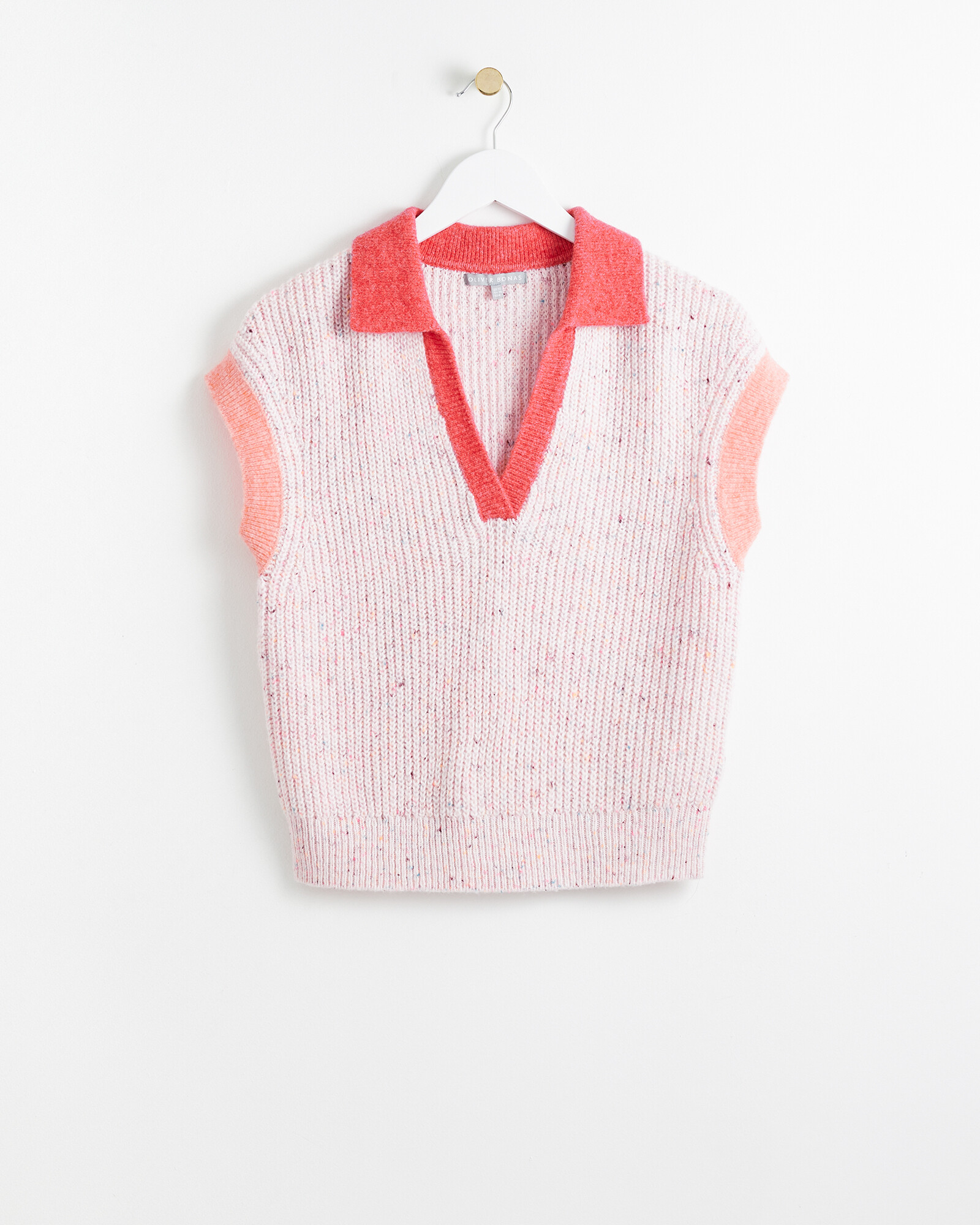 Speckled Open Collar Pink Knitted Vest Top | Oliver Bonas