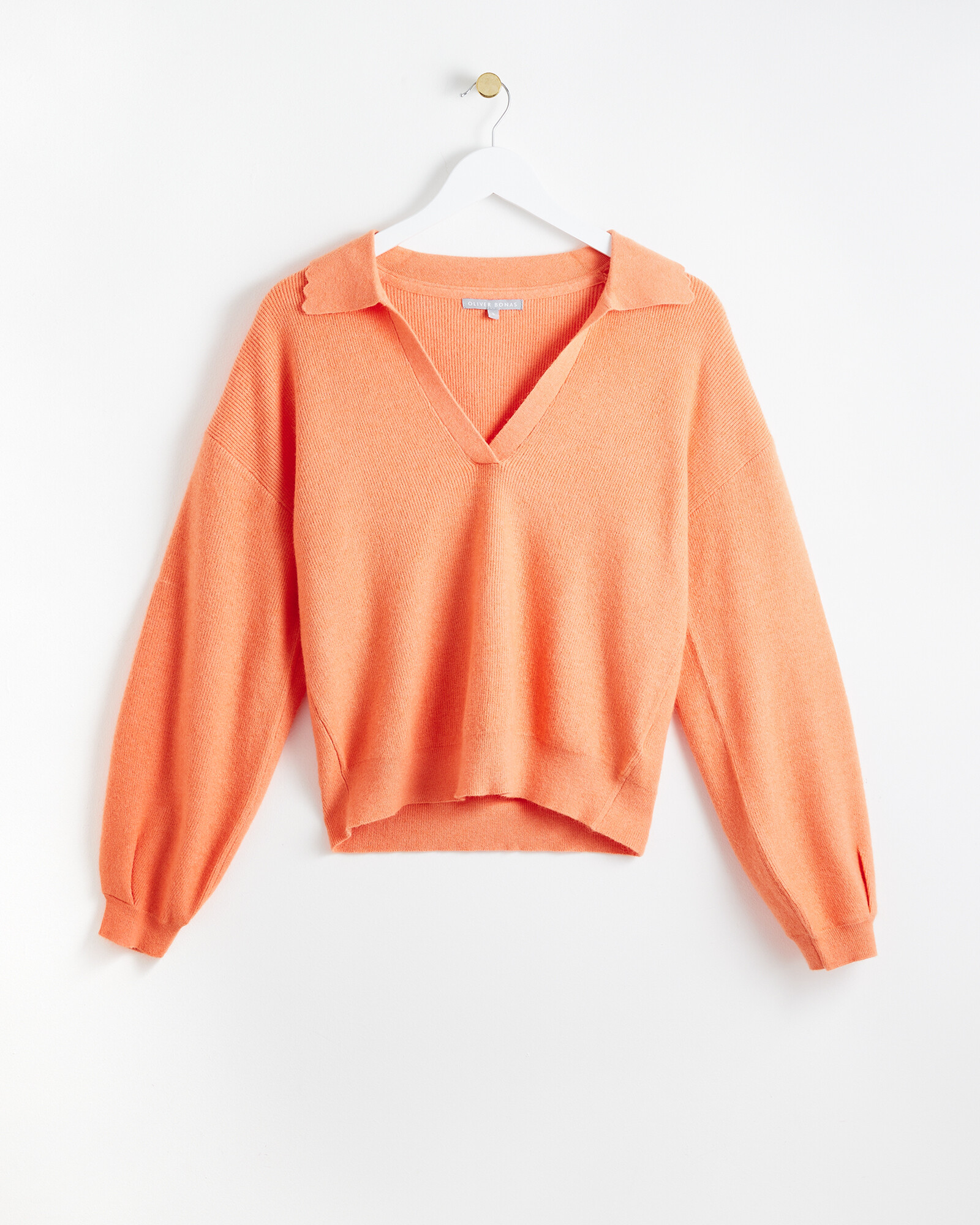 Open Collar Orange Knitted Jumper | Oliver Bonas