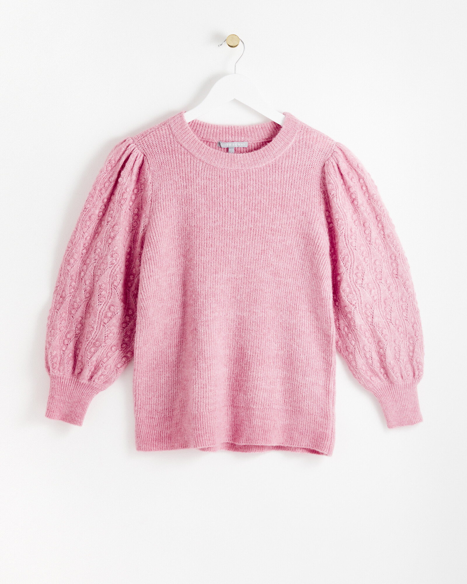 Fluffy Bobble Sleeve Pink Knitted Top | Oliver Bonas
