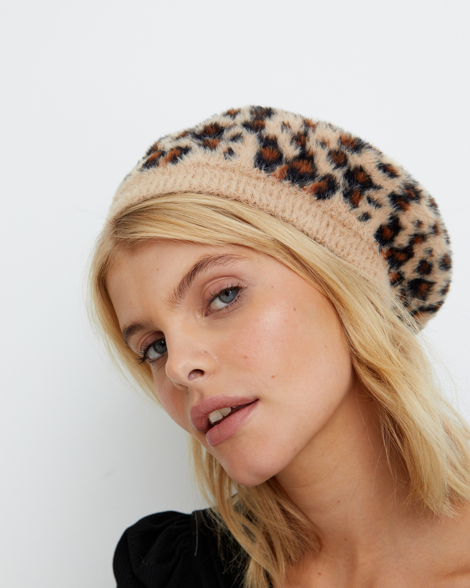 Animal Print Fluffy Brown Beret Hat | Oliver Bonas