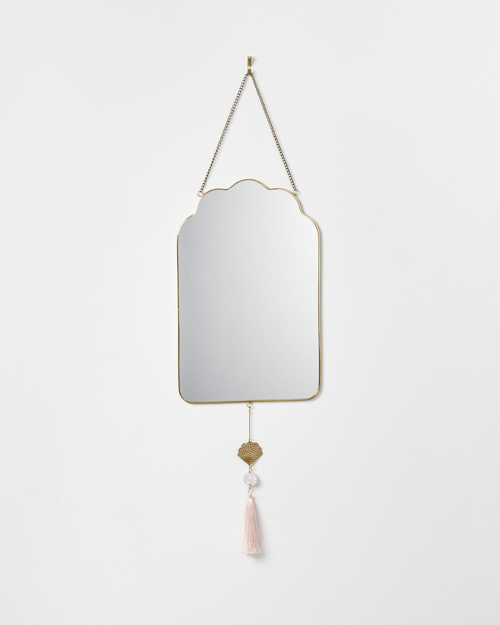 Hanging Pink Tassel Embellished Gold Mirror | Oliver Bonas