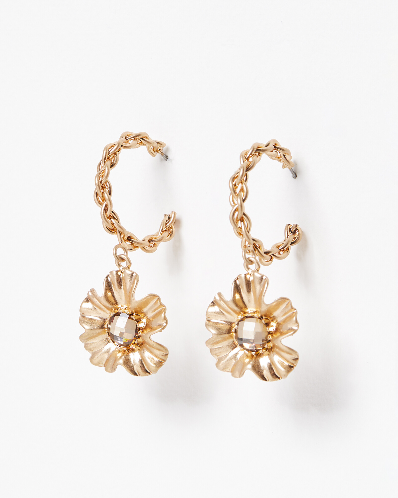 Iris Flower Drop & Plaited Gold Tone Hoop Earrings | Oliver Bonas