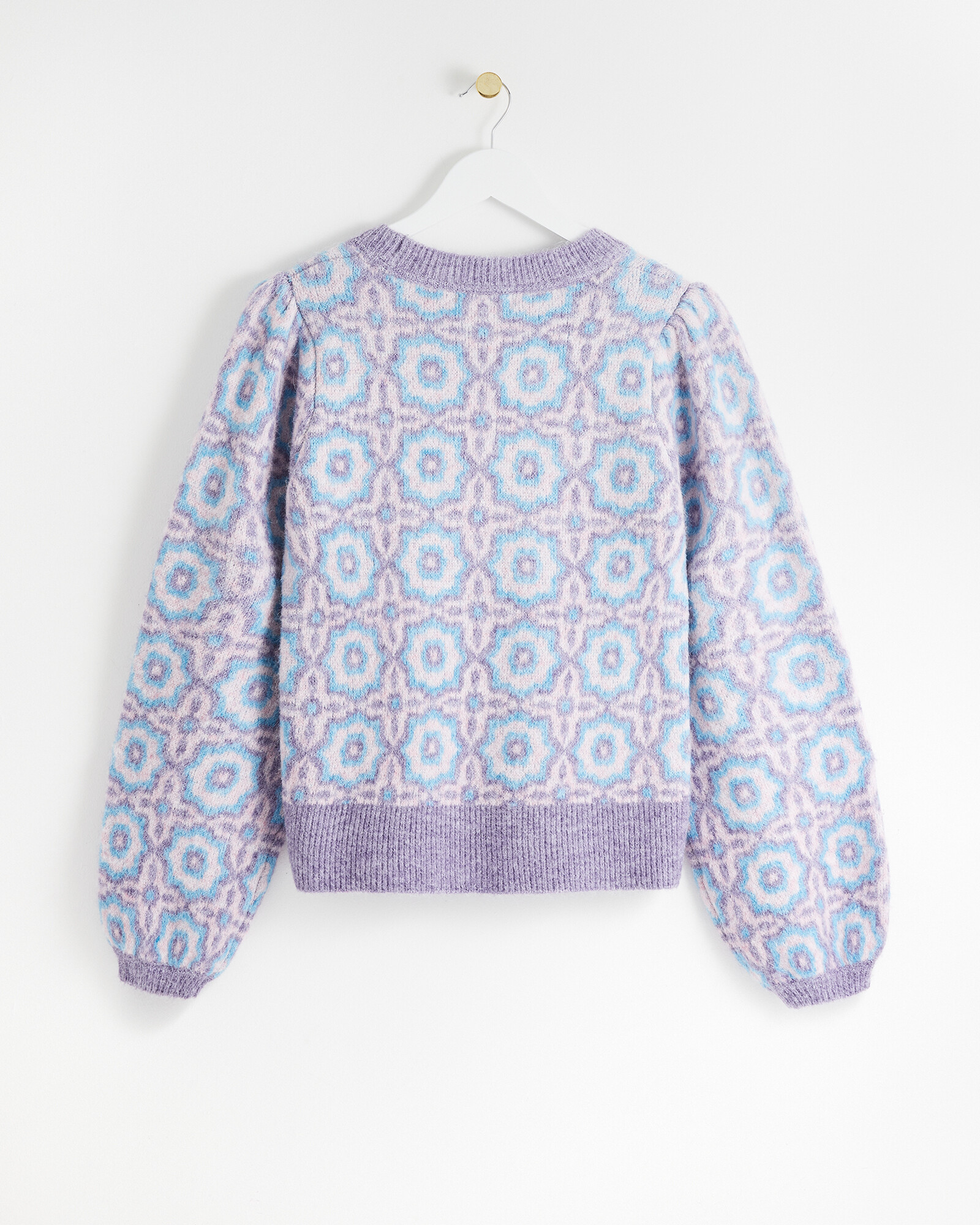 Tile Pattern Blue & Purple Knitted Jumper | Oliver Bonas