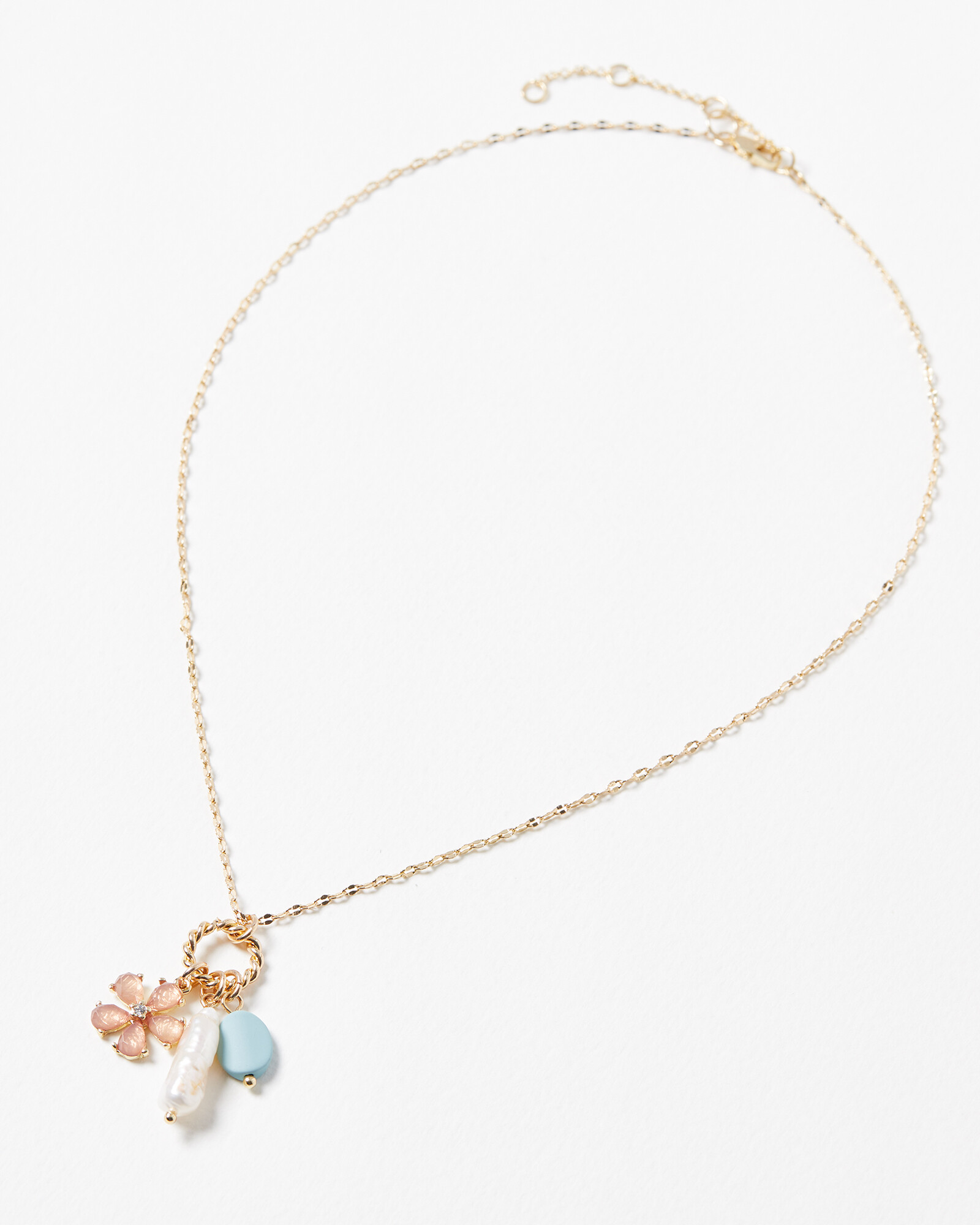 Ariana Flower & Pearl Drop Loop Pendant Necklace | Oliver Bonas