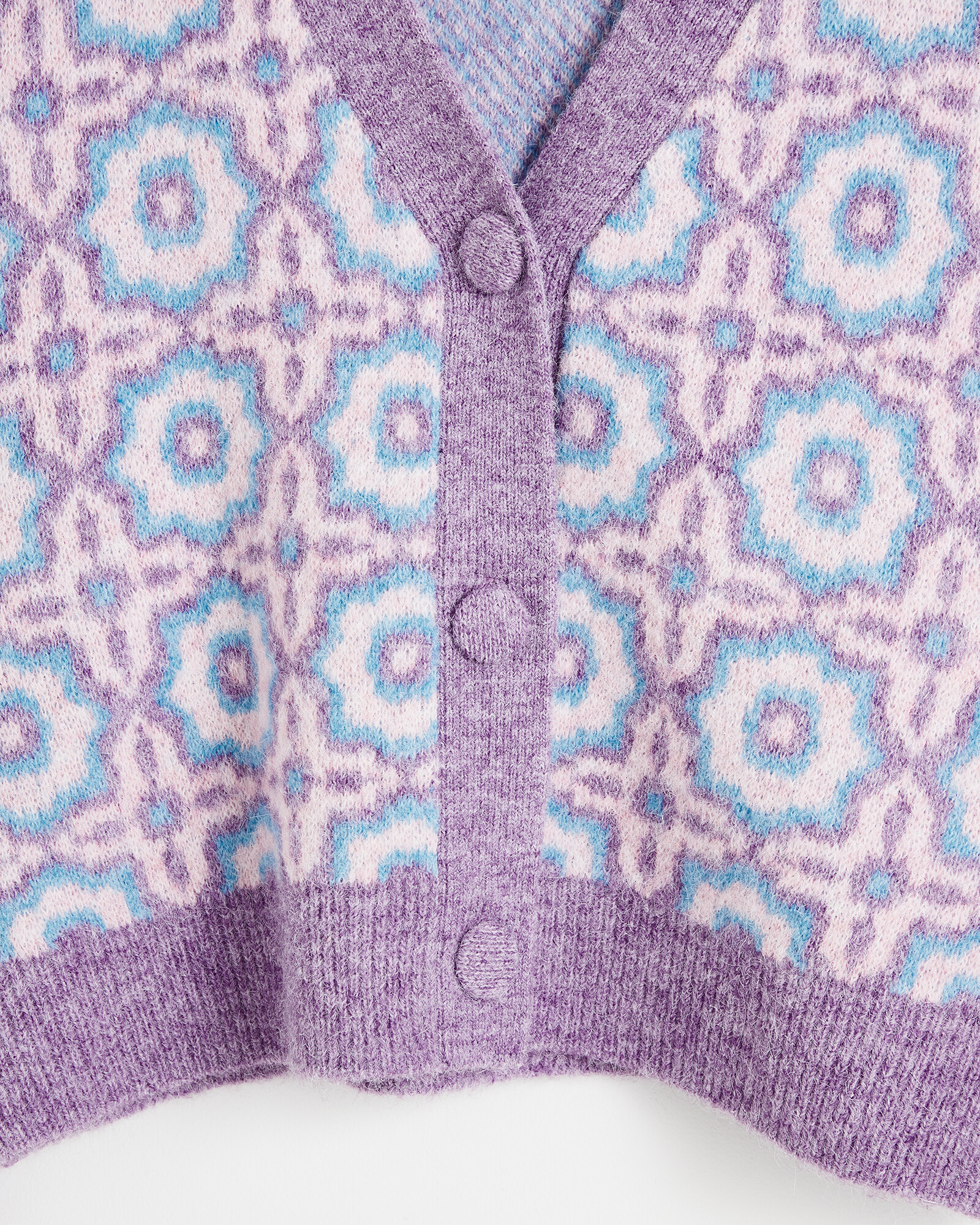 Tile Pattern Blue & Purple Knitted Cardigan | Oliver Bonas