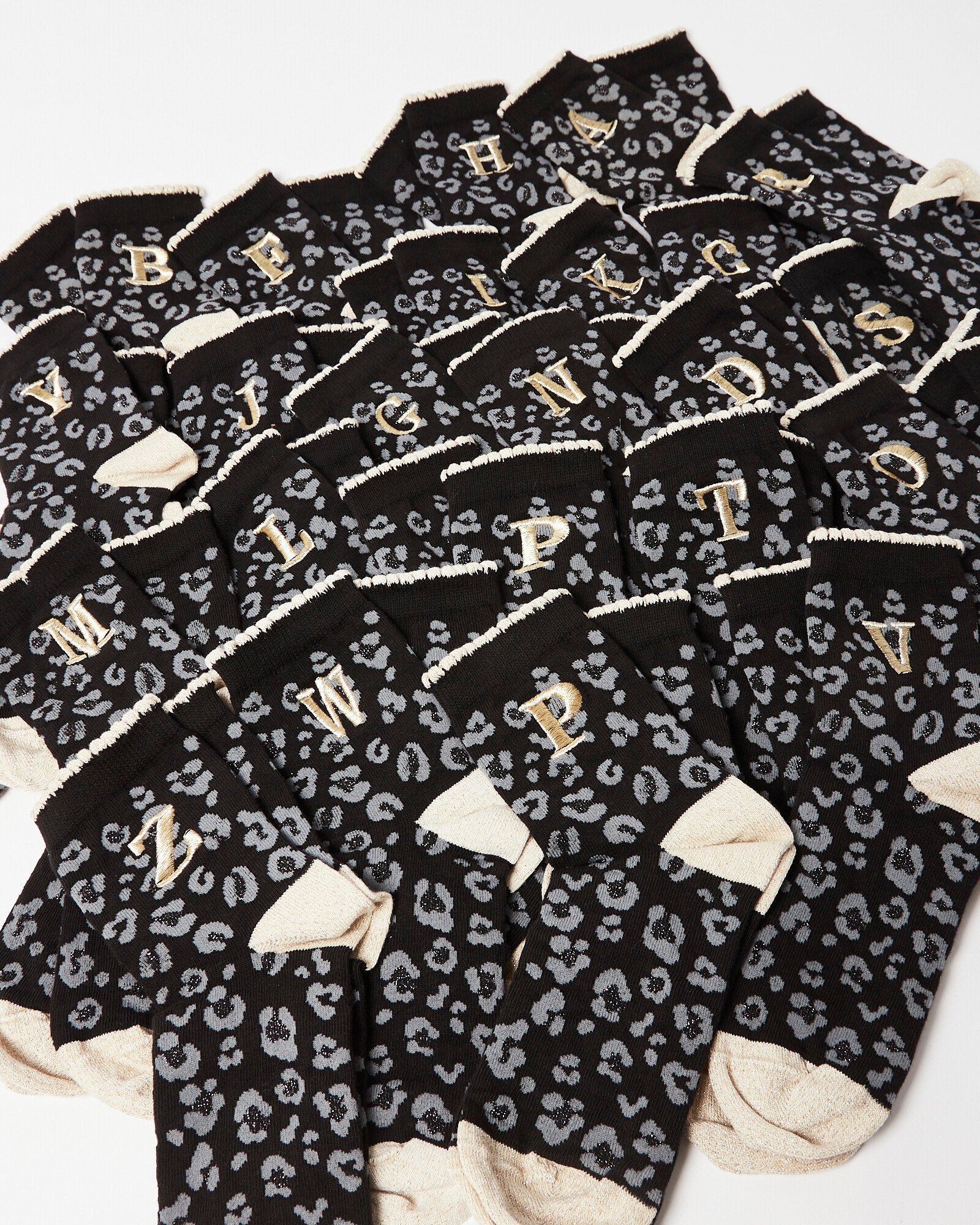 Alphabet Initial Animal Print Black & Gold Ankle Socks | Oliver Bonas