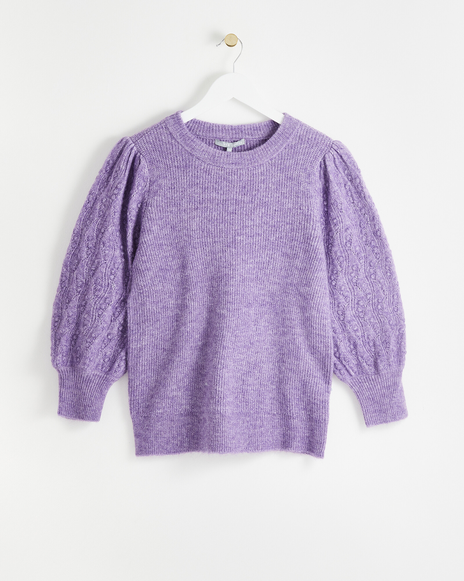 Fluffy Bobble Sleeve Purple Knitted Top | Oliver Bonas IE