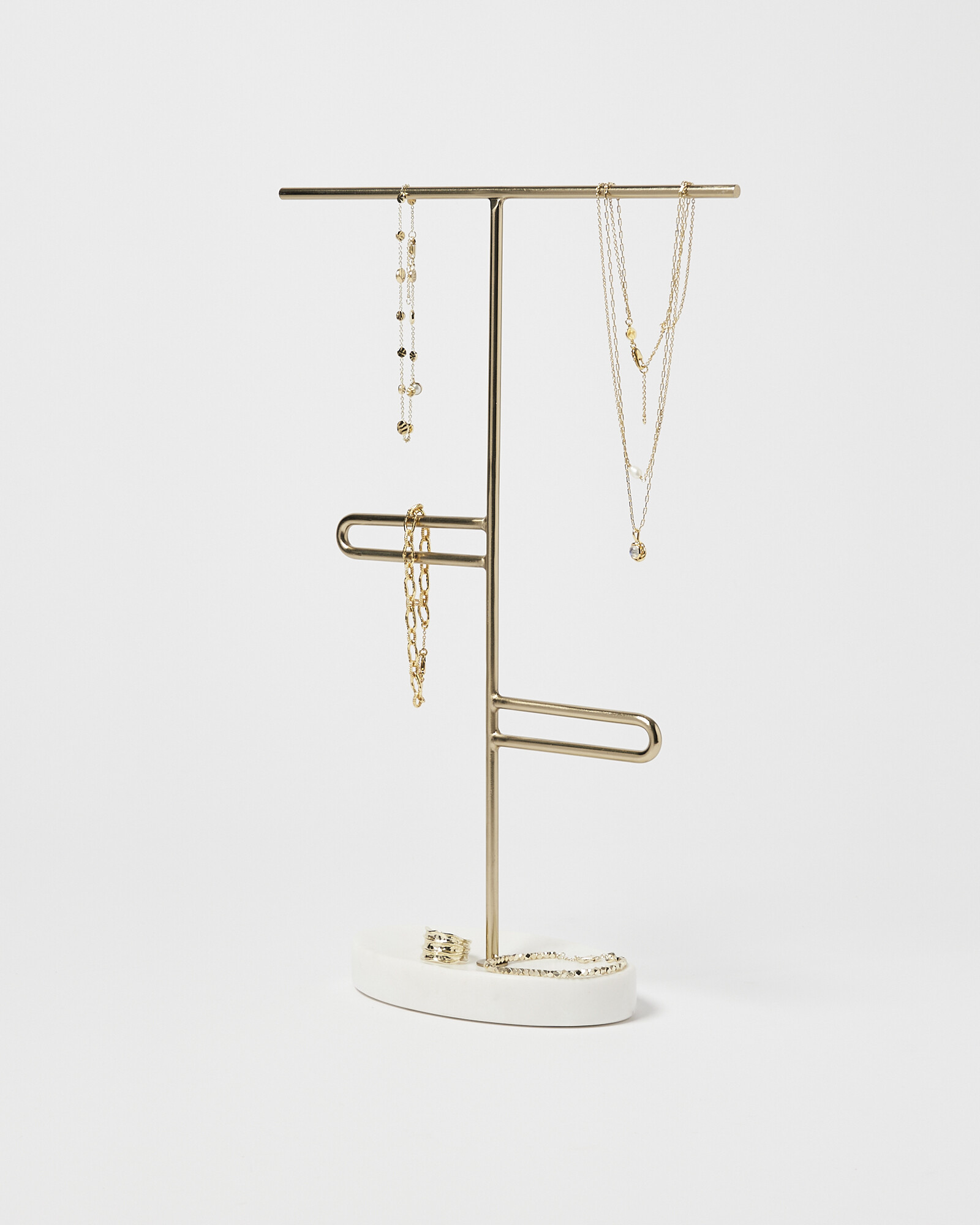 Gold Metal & White Marble Loop Jewellery Stand | Oliver Bonas