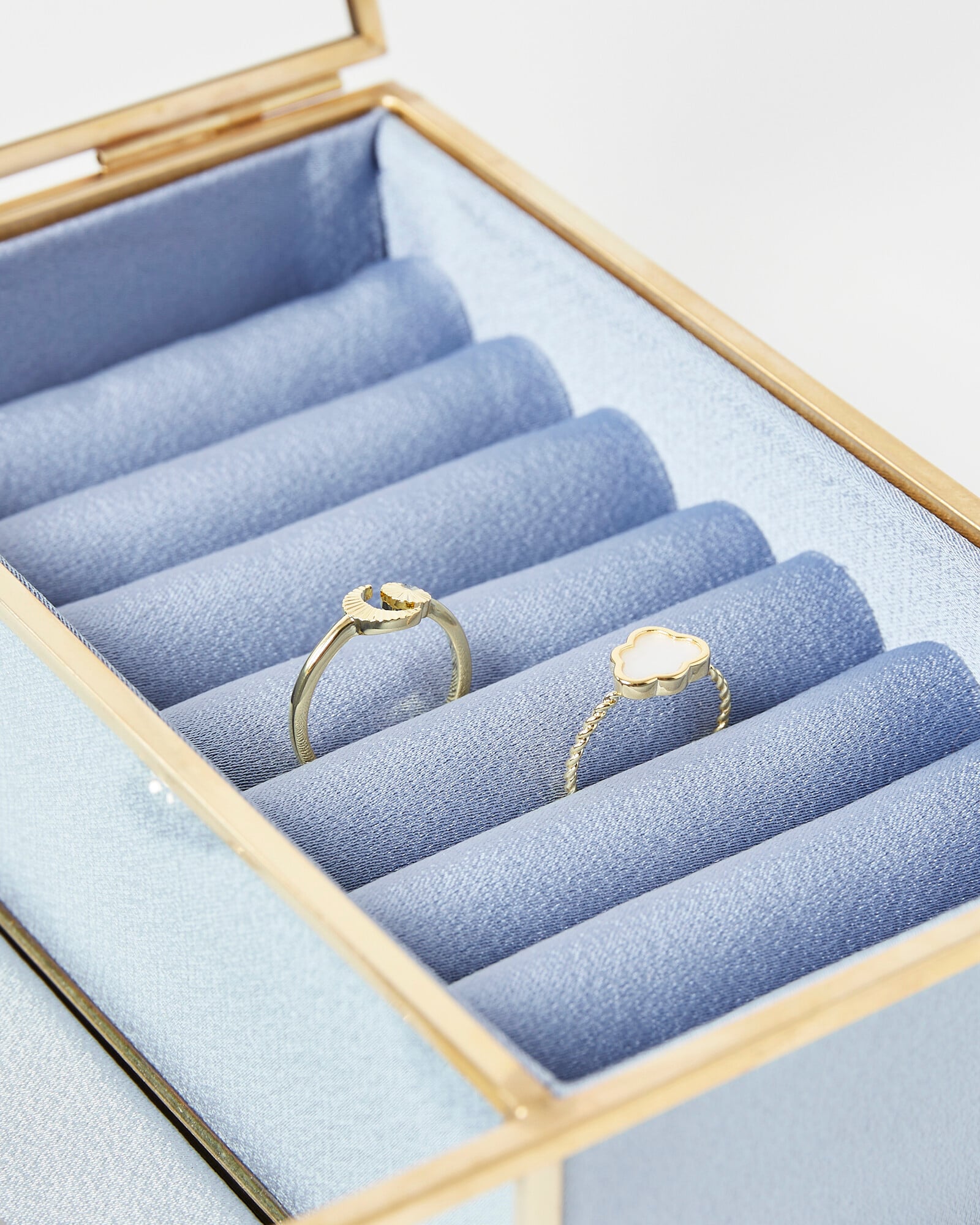 Gold & Glass Blue Satin Jewellery Box | Oliver Bonas