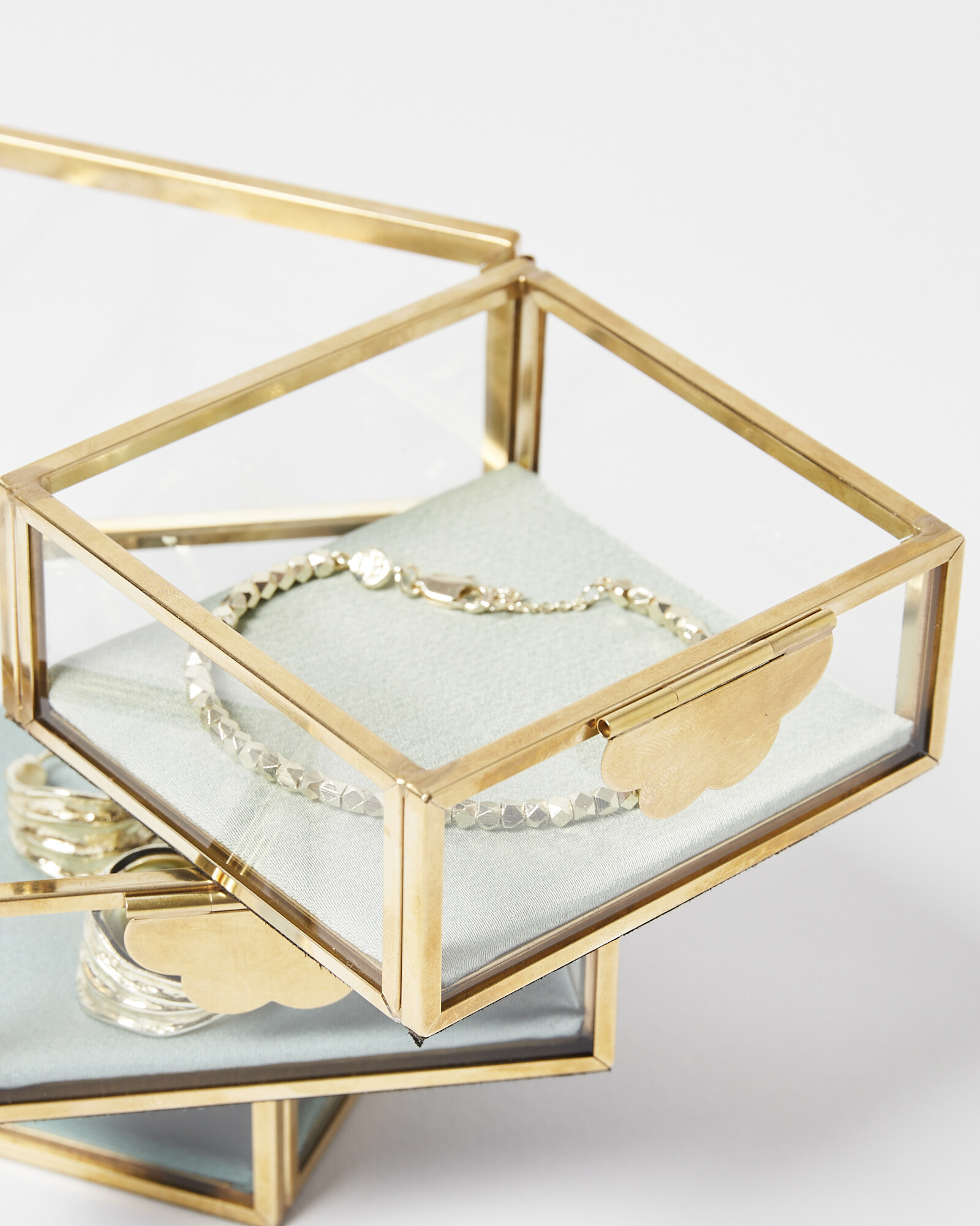 Gold & Glass Green Satin Swivel Box | Oliver Bonas
