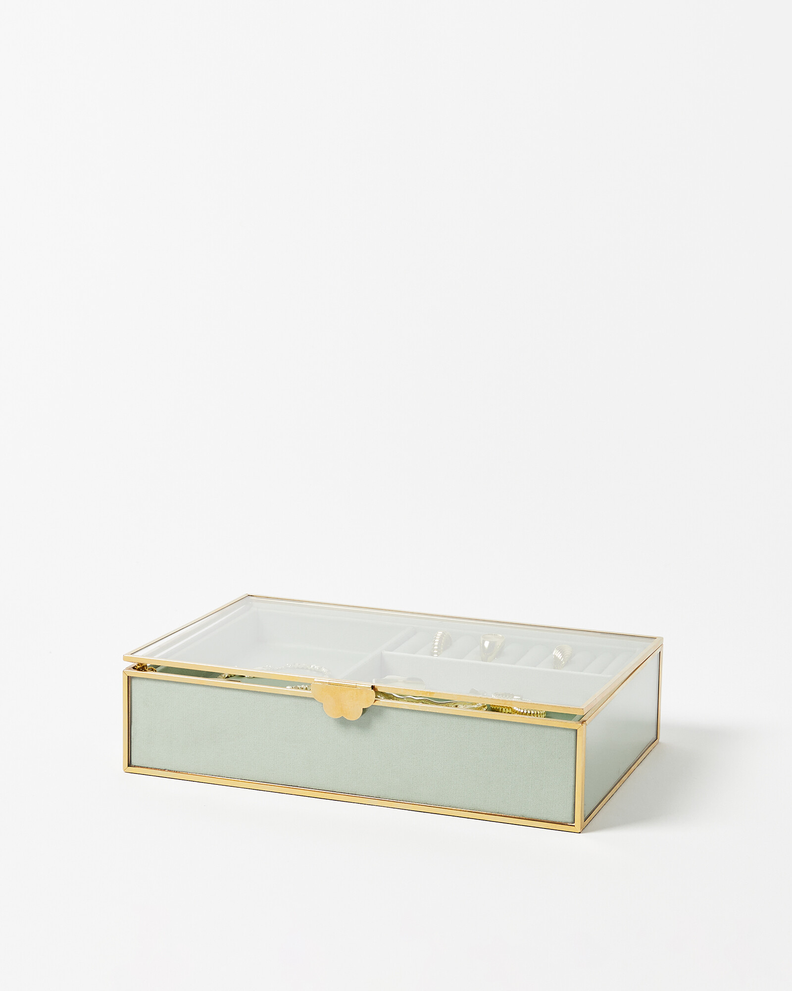 Gold & Glass Green Satin Jewellery Box | Oliver Bonas