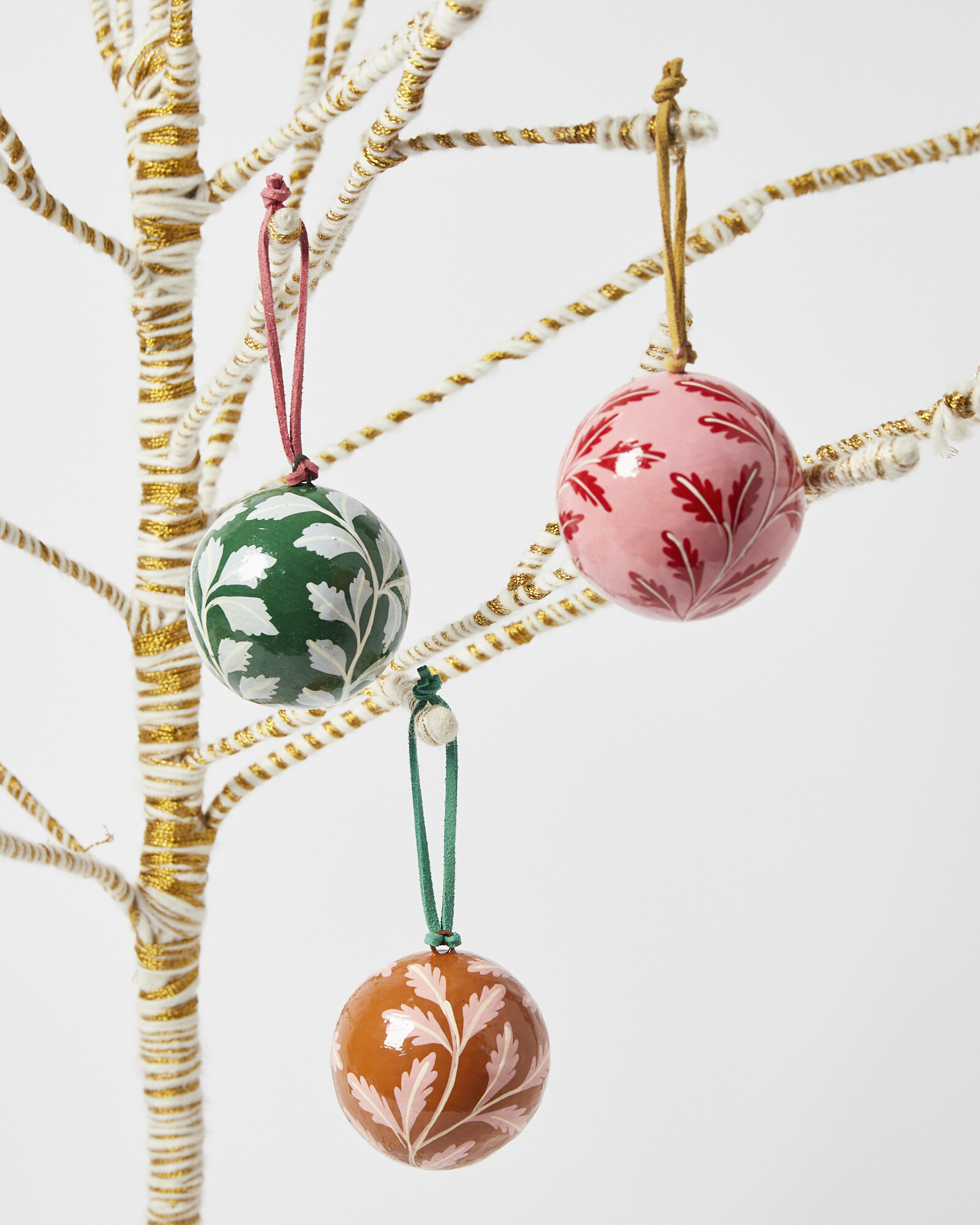 Hand Painted Paper Mache Christmas Tree Decorations Set of Three ...