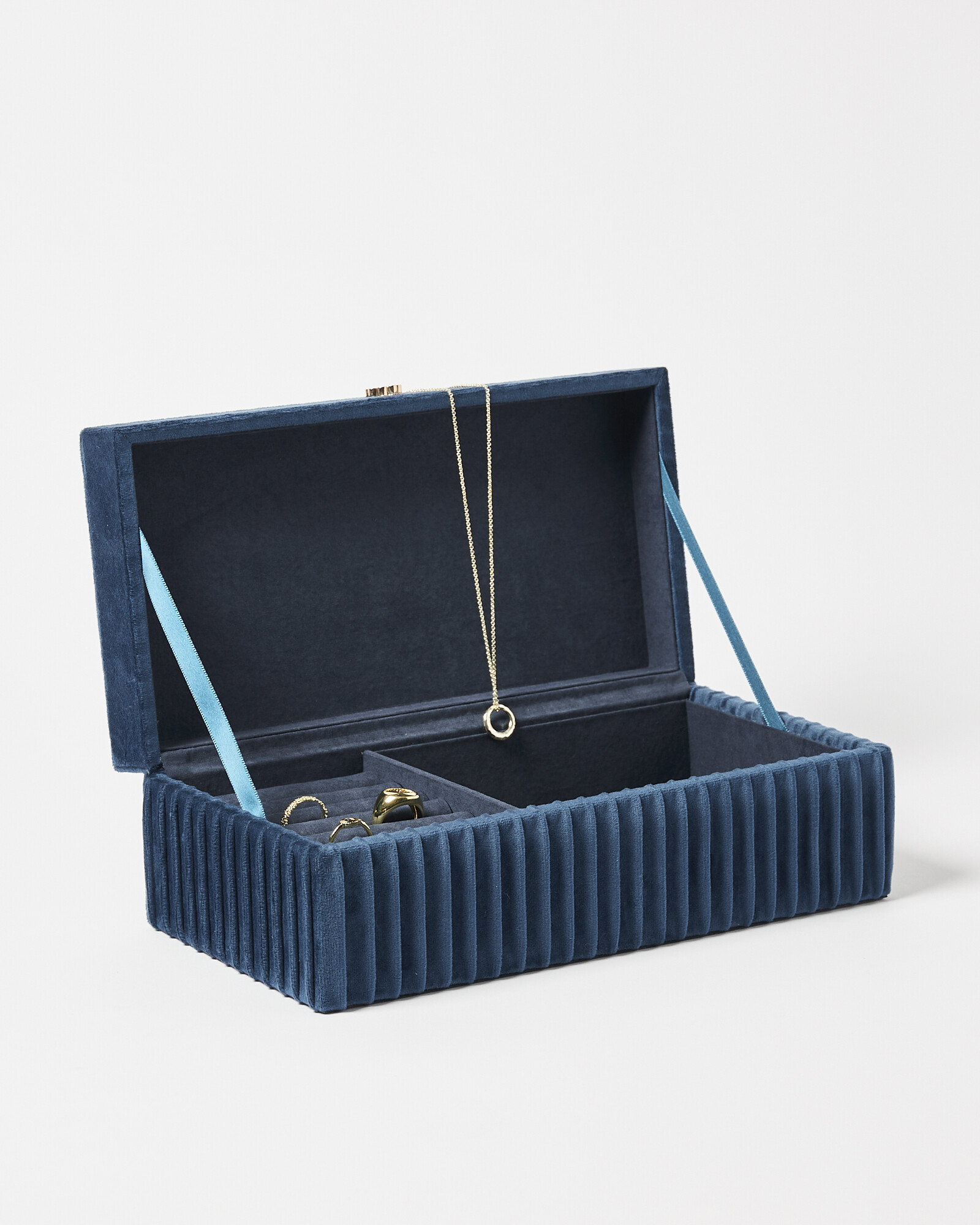 Trinity Blue Velvet Jewellery Box Large | Oliver Bonas