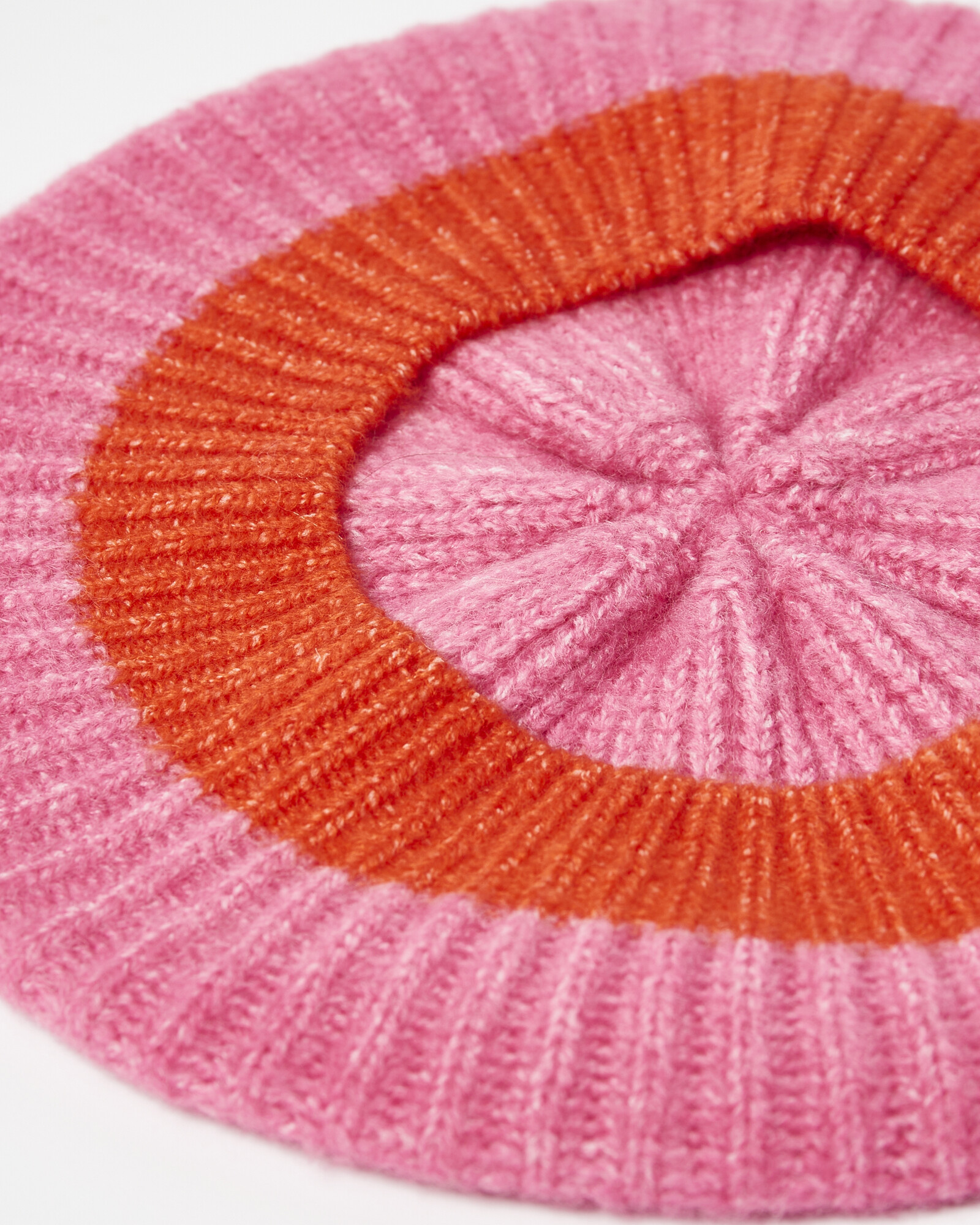 Colour Block Pink & Orange Knitted Beret Hat | Oliver Bonas