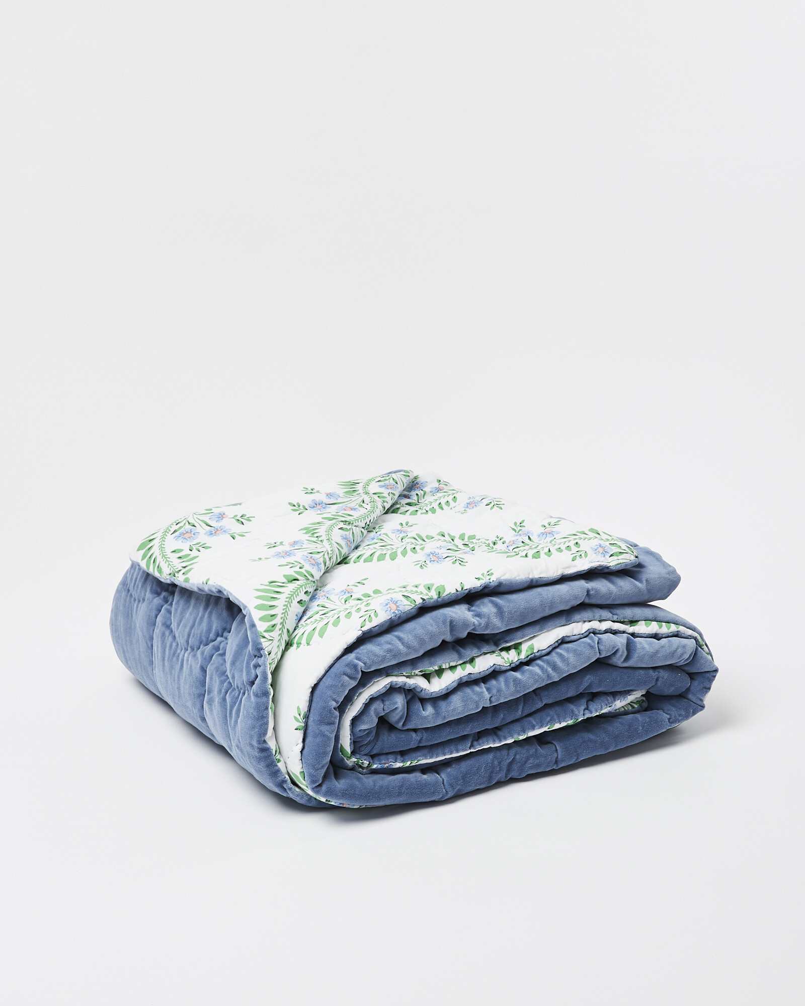 Olivia Printed Blue Velvet Bedspread | Oliver Bonas