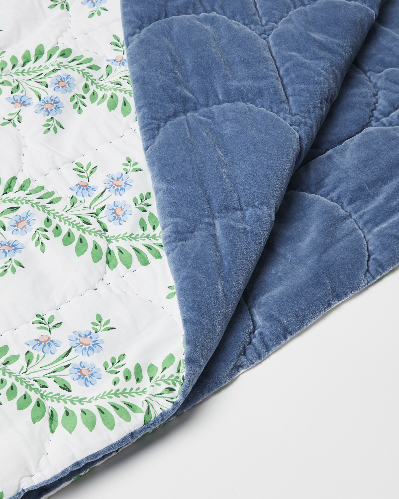 Olivia Printed Blue Velvet Bedspread | Oliver Bonas