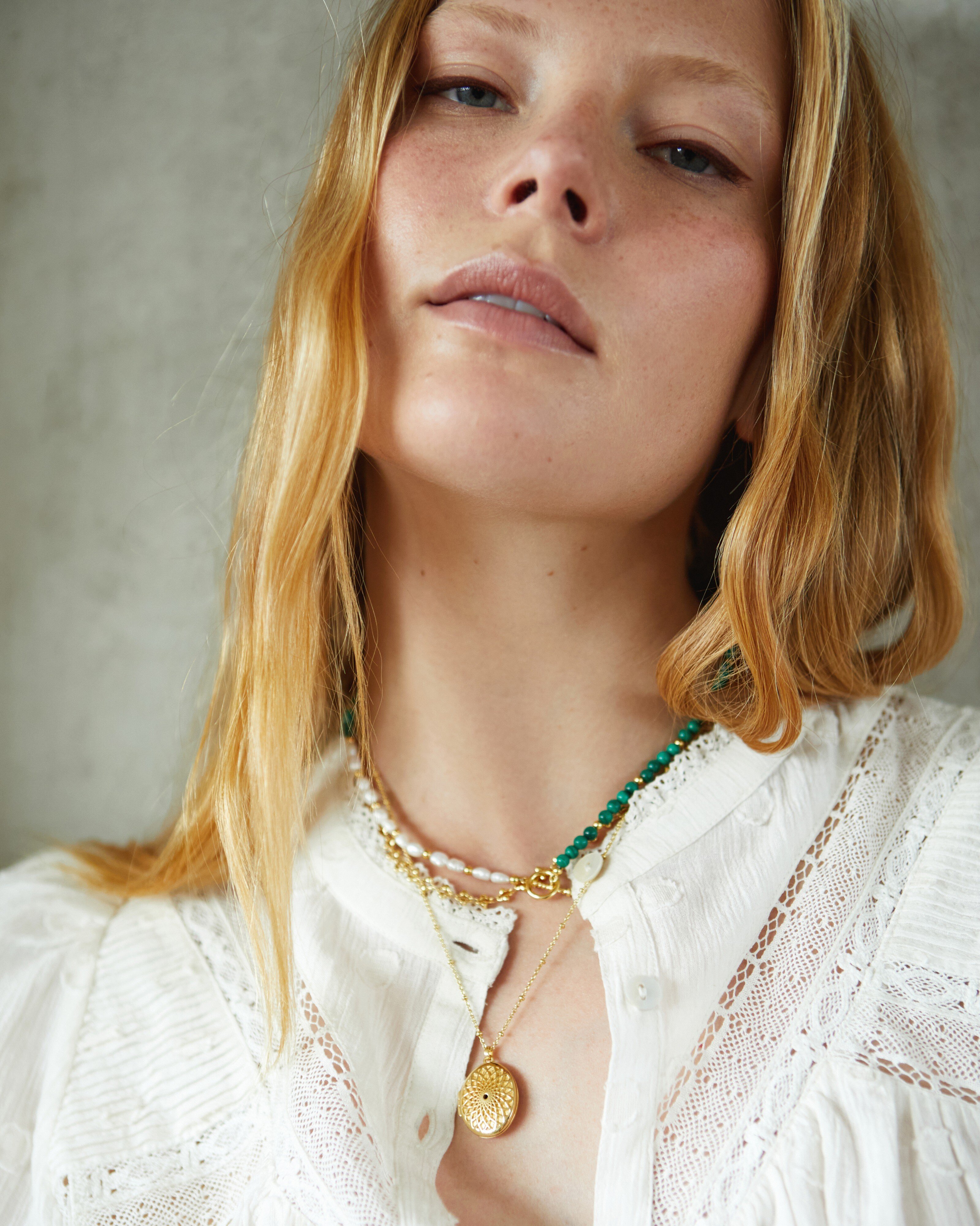 Blue Oval Engraved Gold Plated Locket Pendant Necklace | Oliver Bonas