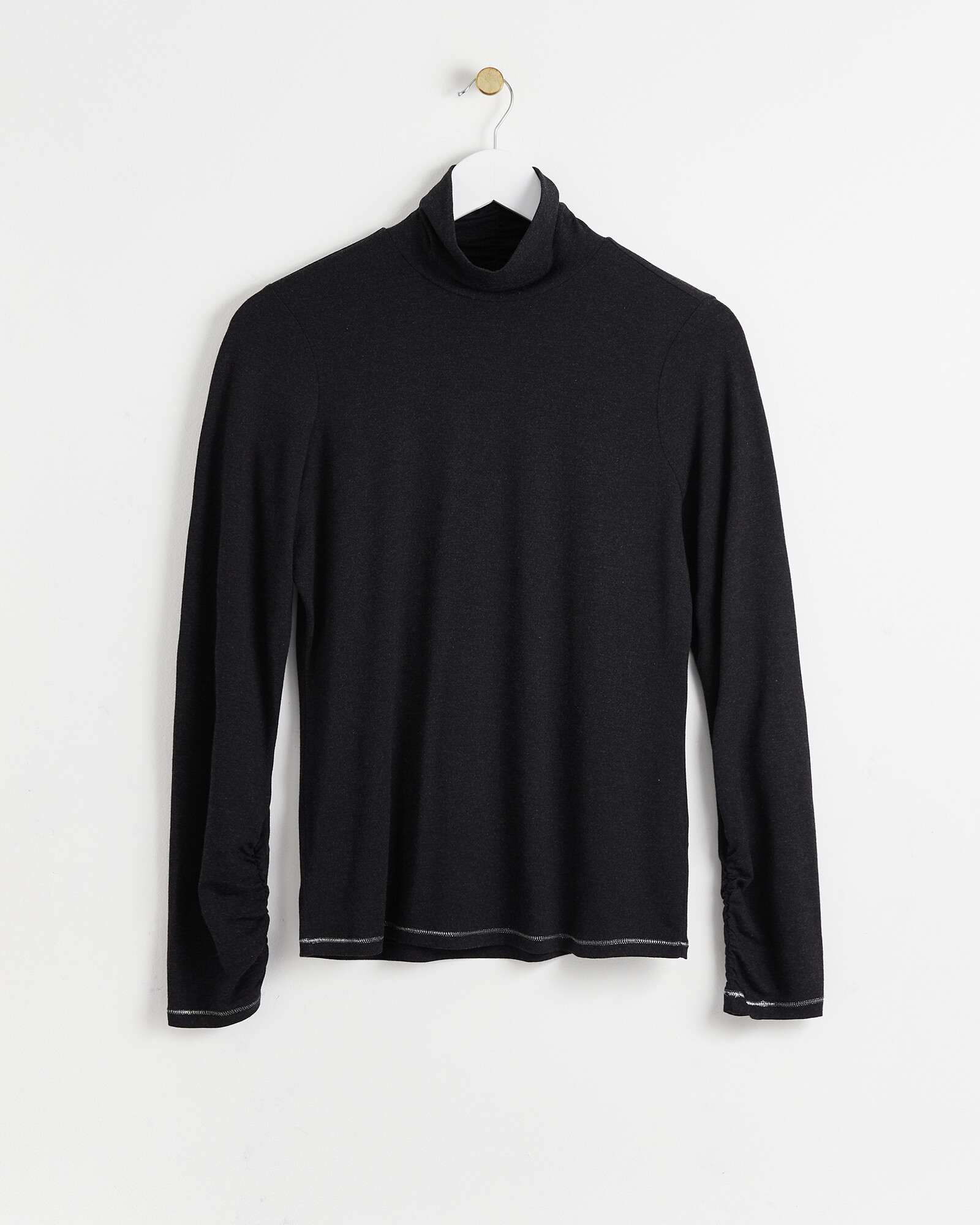 Roll Neck Long Sleeve Black Jersey Top | Oliver Bonas