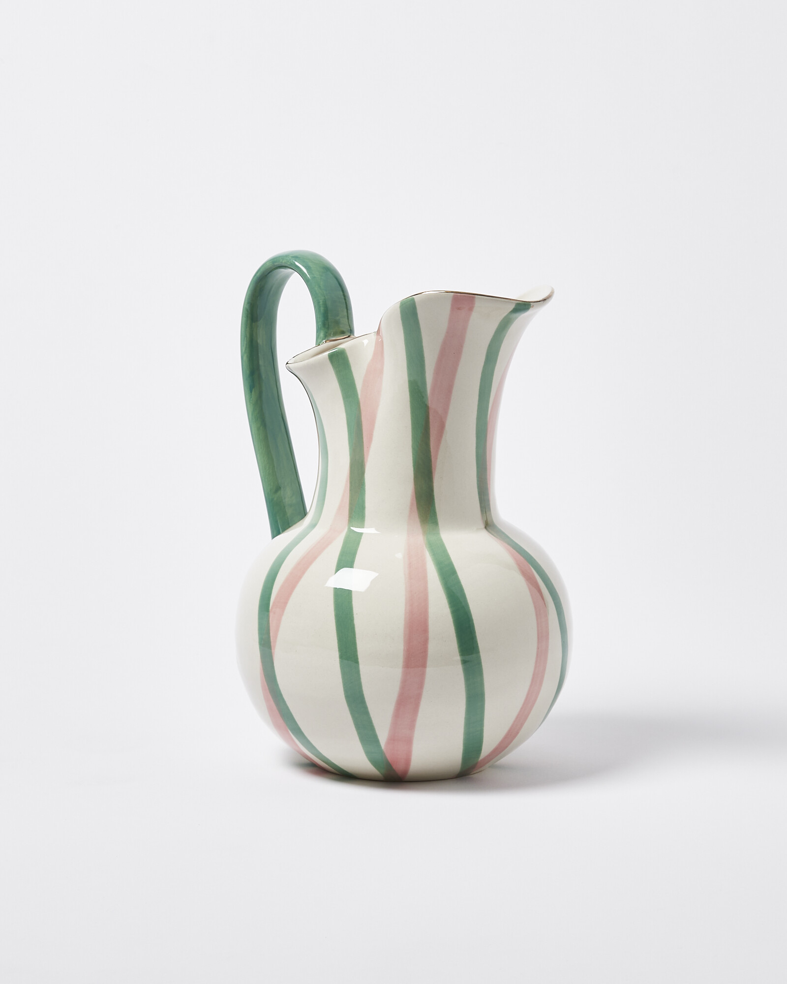 Mae Check Pink & Green Ceramic Jug | Oliver Bonas